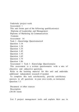 Undertake project work Assessment 1 This unit forms p | DOCX