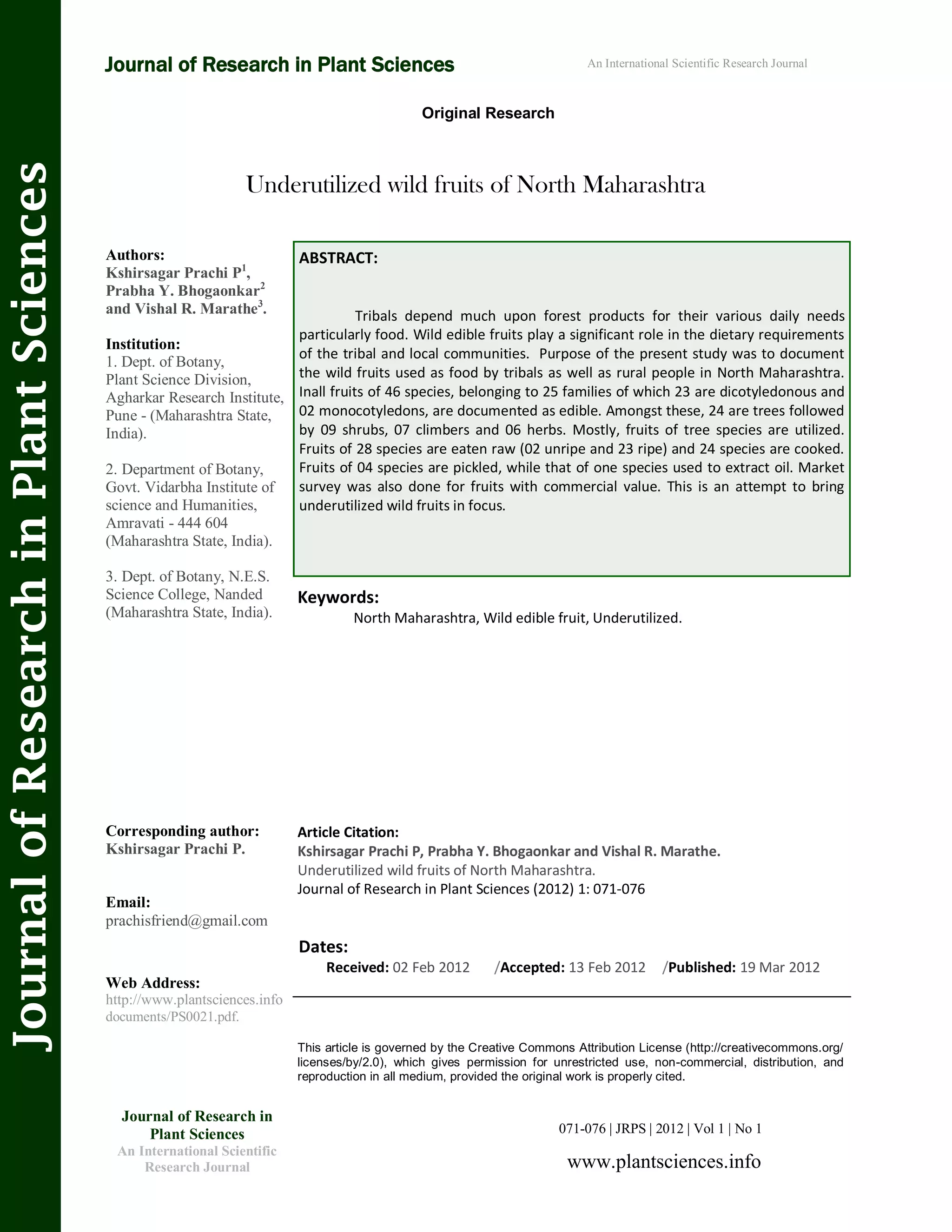 Underutilized wild fruits of North Maharashtra | PDF