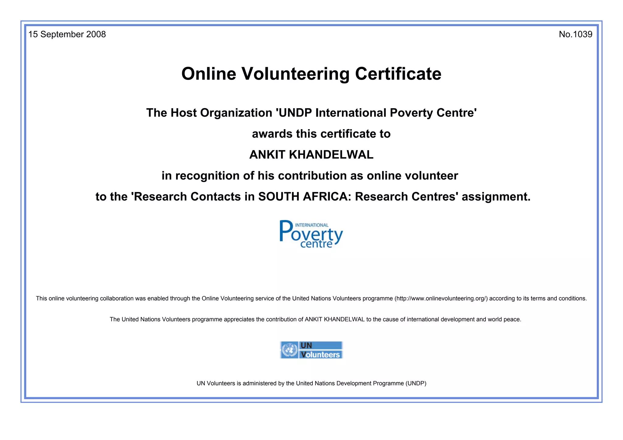 United Nations Online Volunteering Certificate | PDF