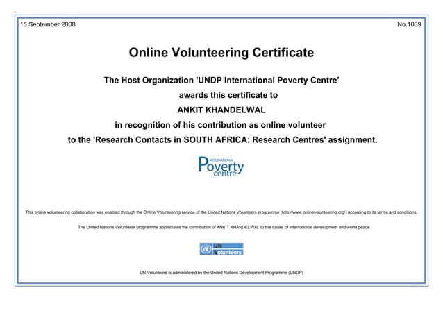 United Nations Online Volunteering Certificate | PDF