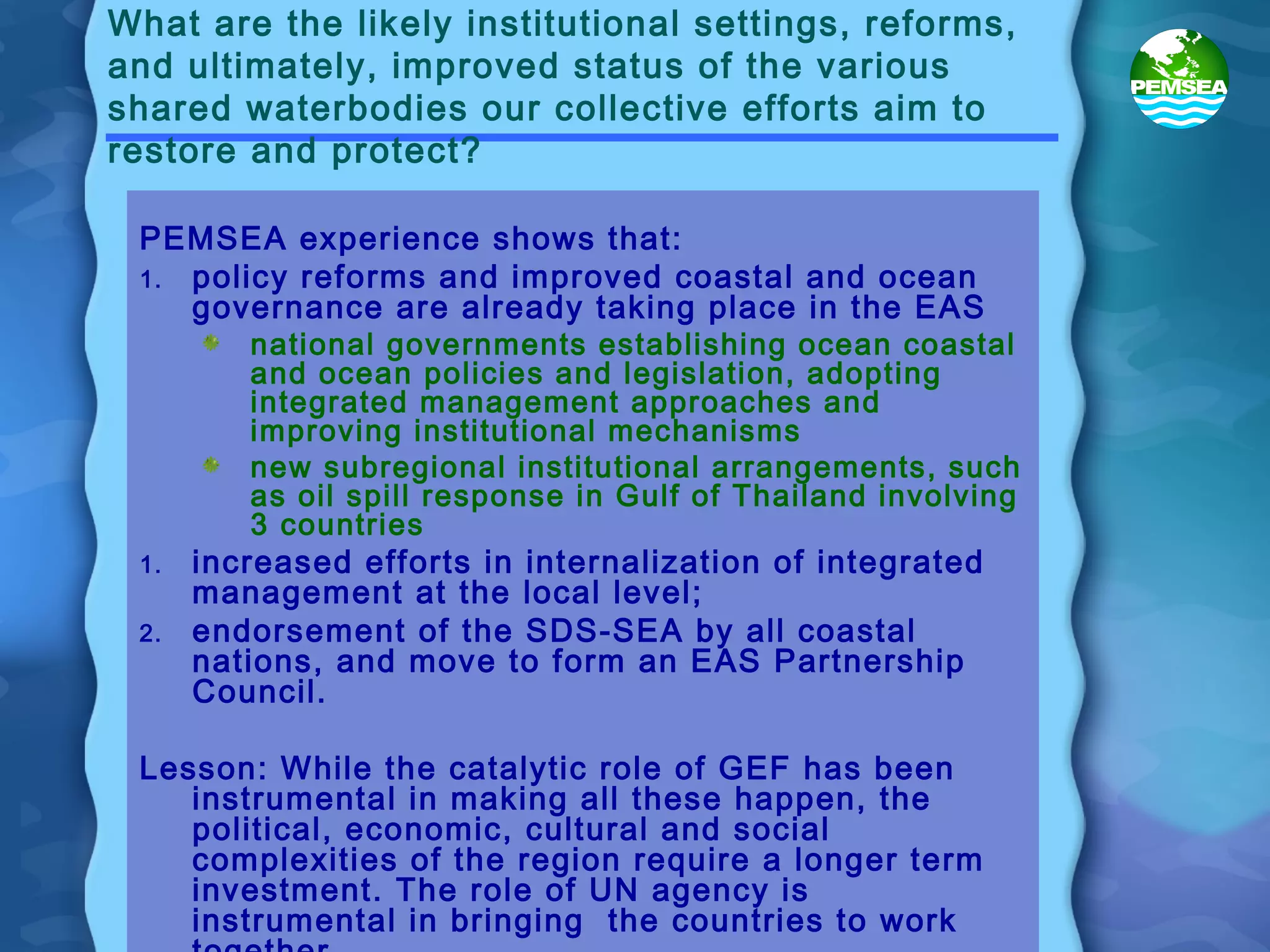 UNDP Portfolio Discussion: PEMSEA Experience | PPT