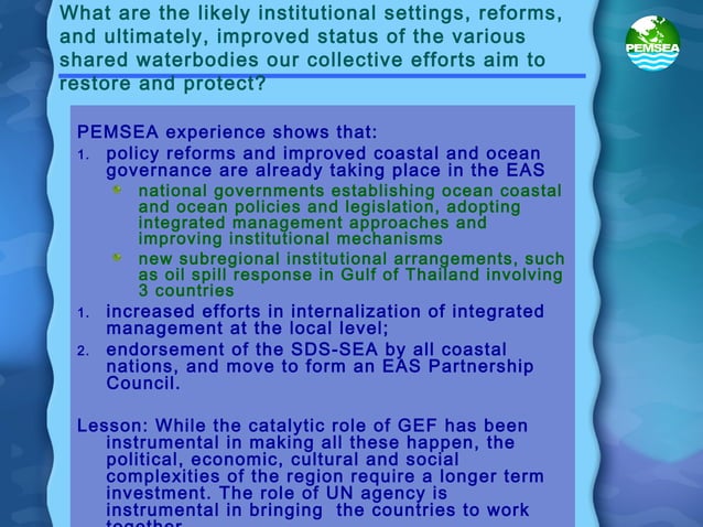 UNDP Portfolio Discussion: PEMSEA Experience | PPT