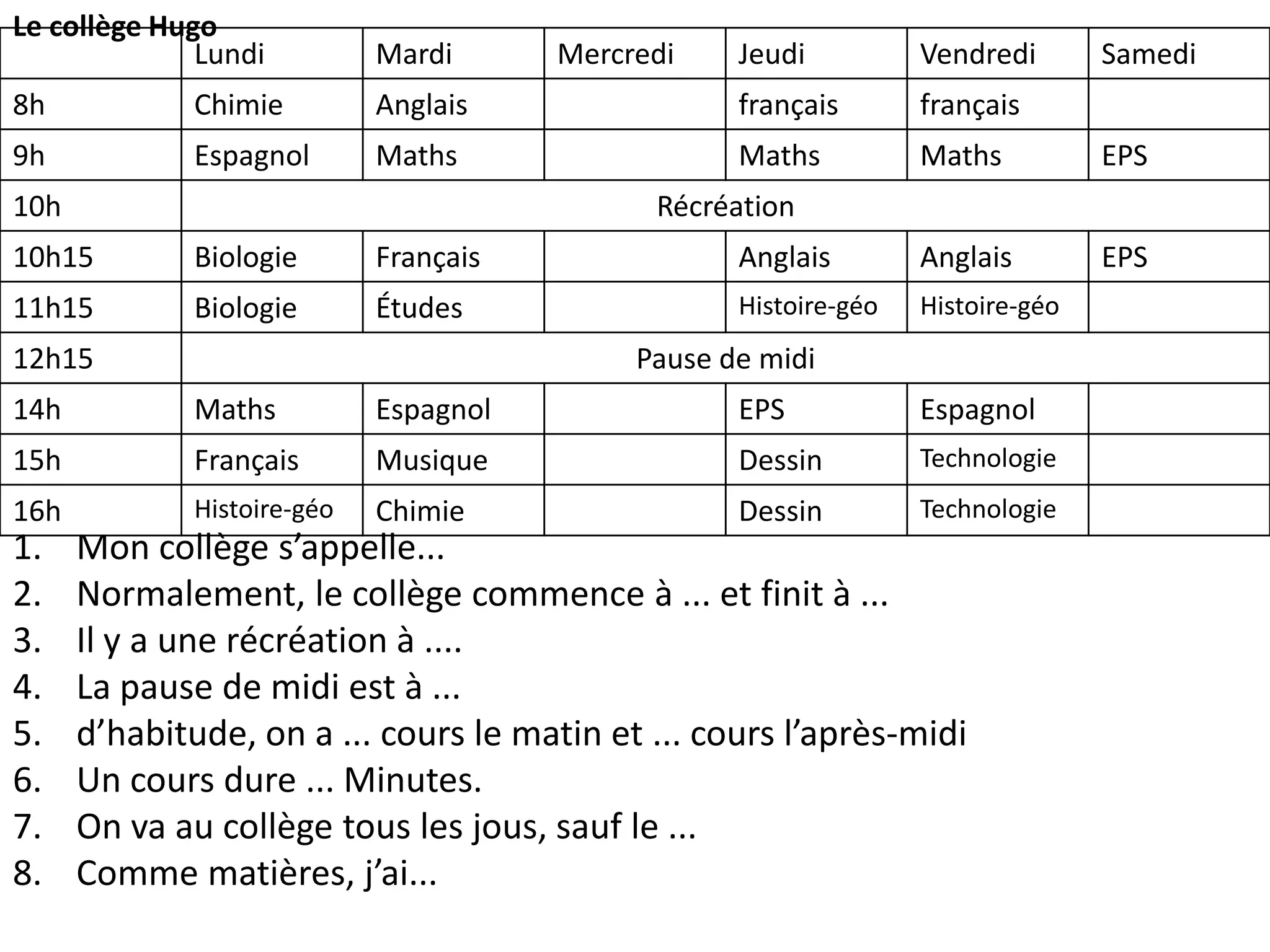 Une journee au college vle