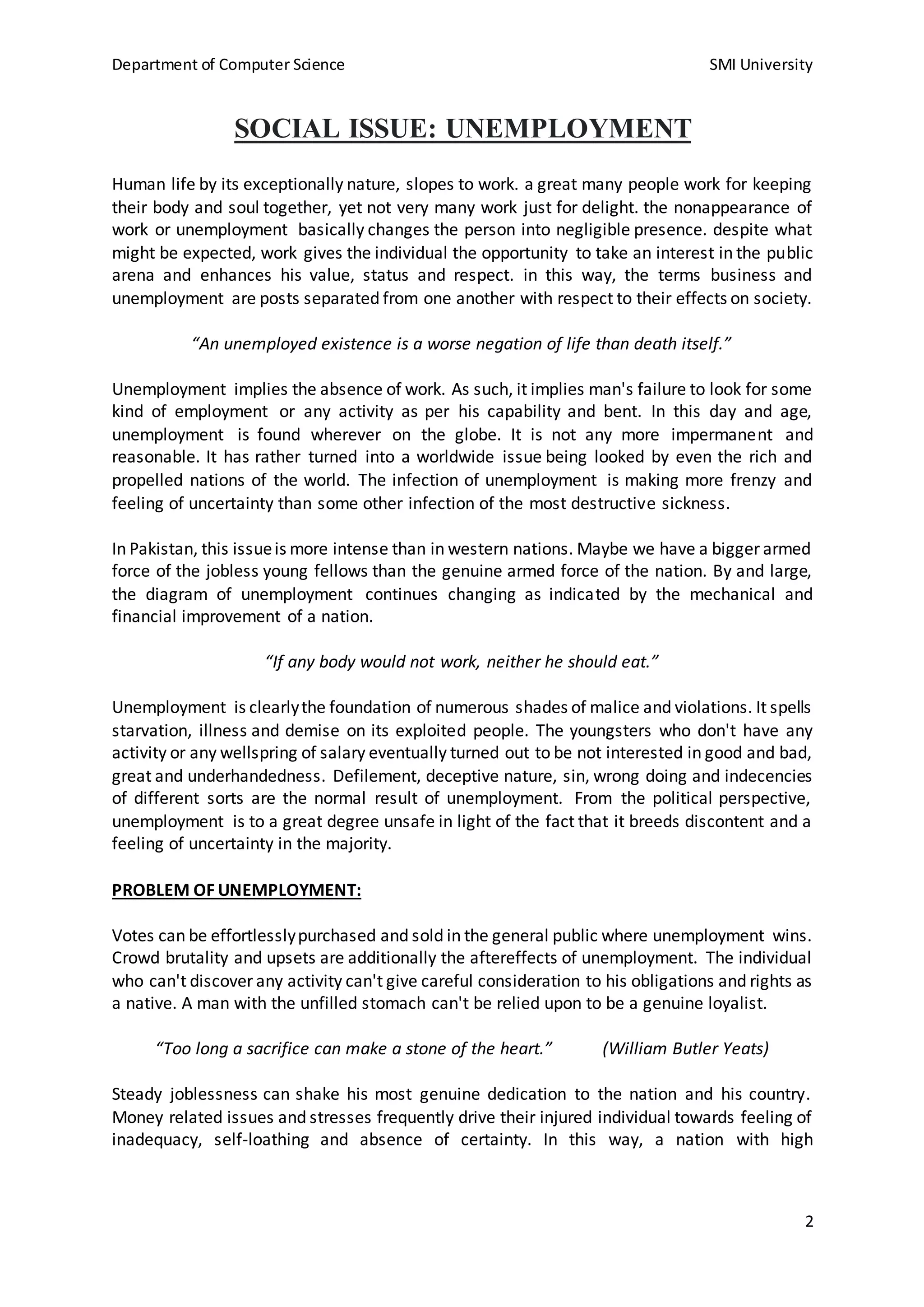 Unemployment in Pakistan | DOCX