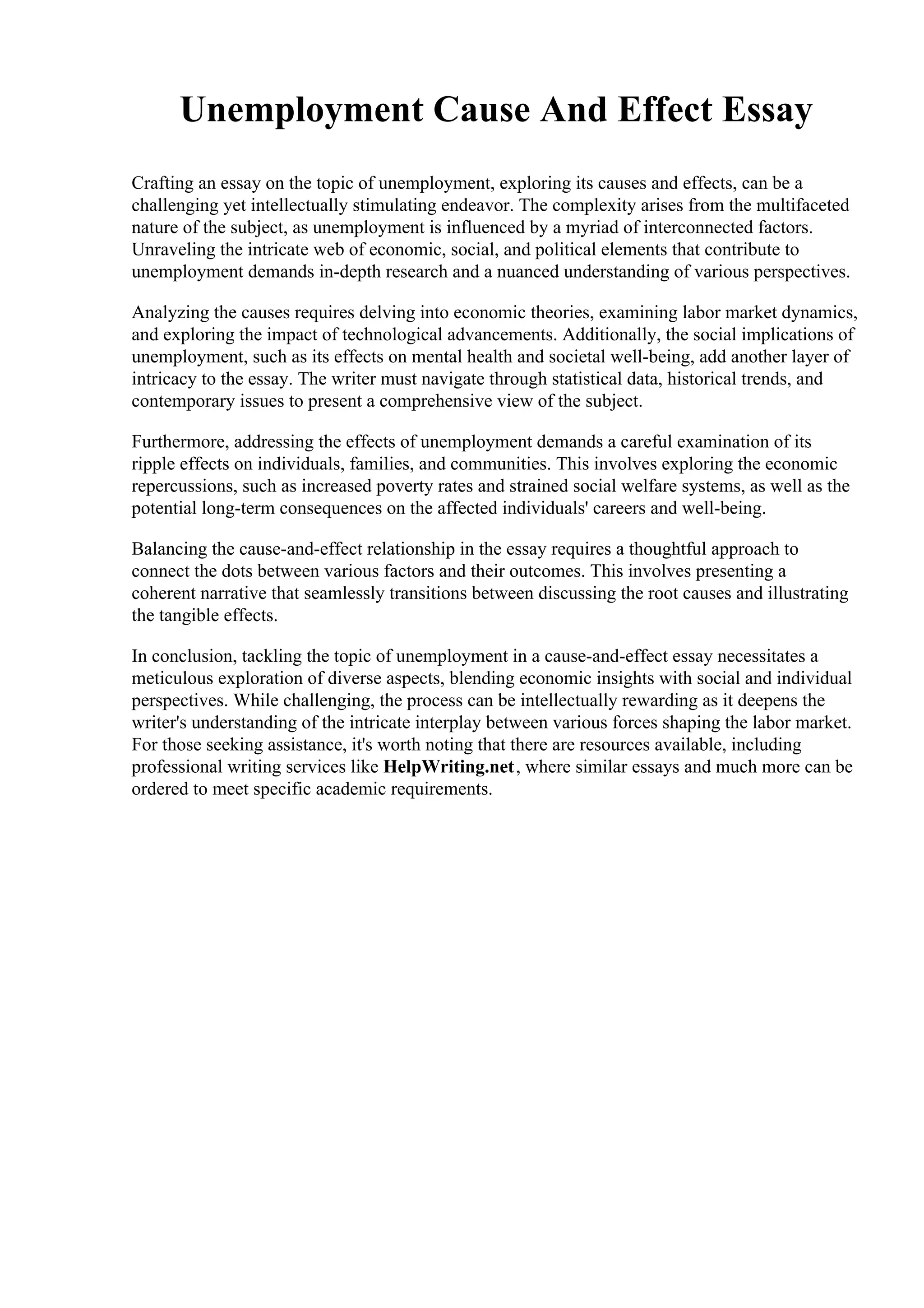 Unemployment Cause And Effect Essay. Woodmont College | PDF