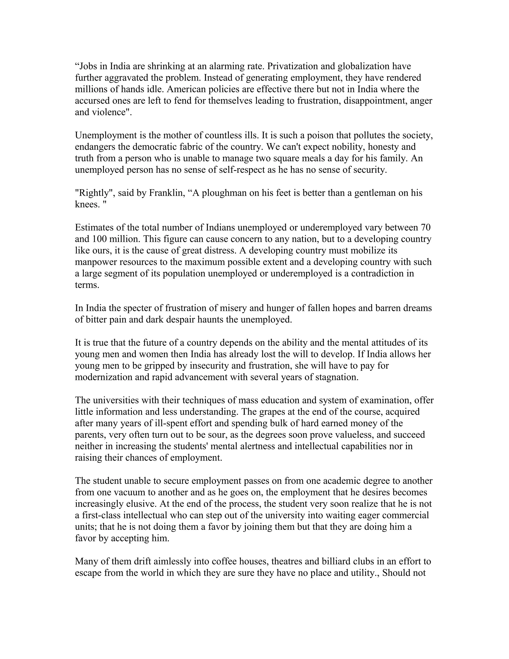 IIIE SECTION A ECONOMICS NOTES : Unemployment in india | DOC