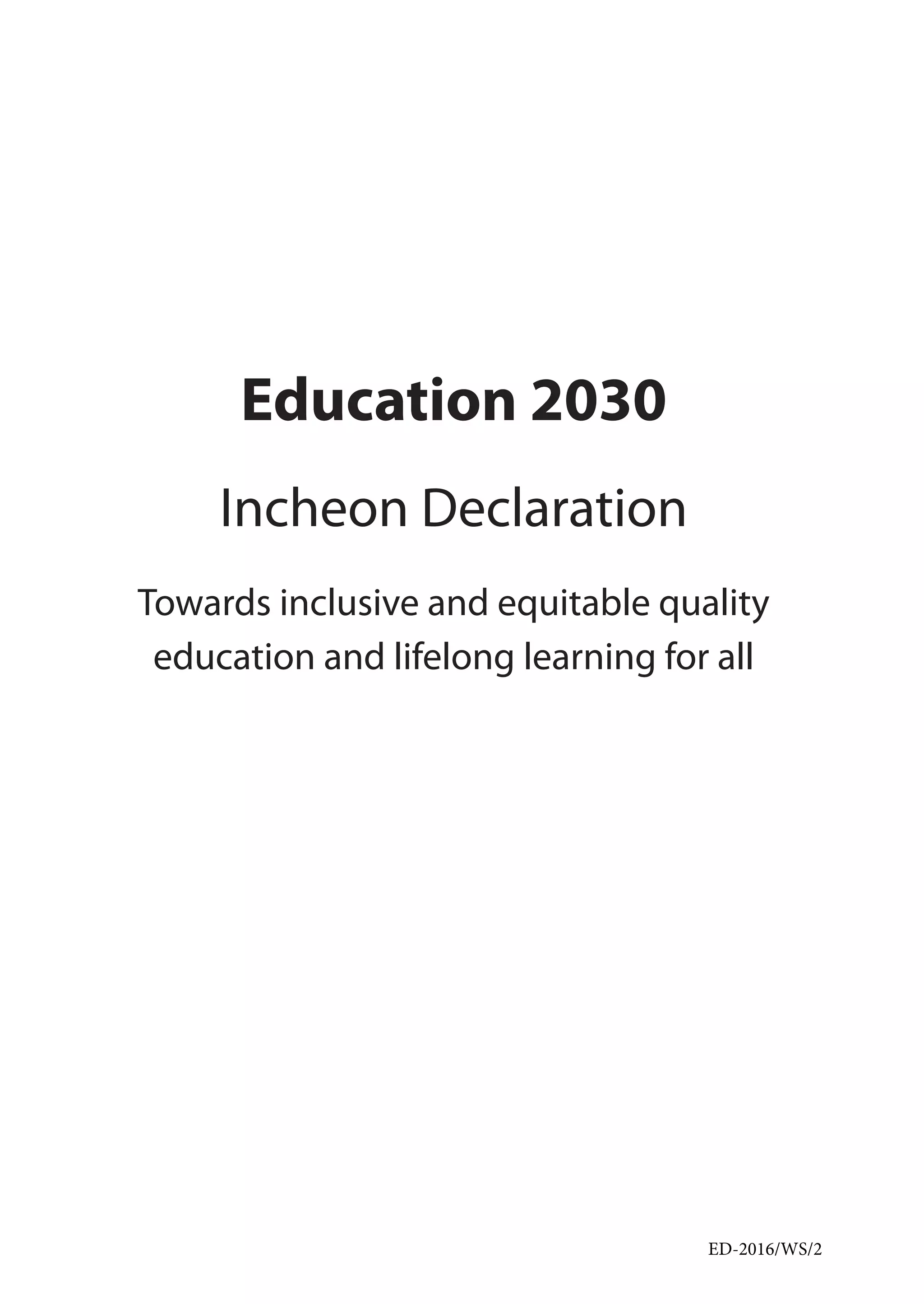 Unesco education 2030 framework for action | PDF