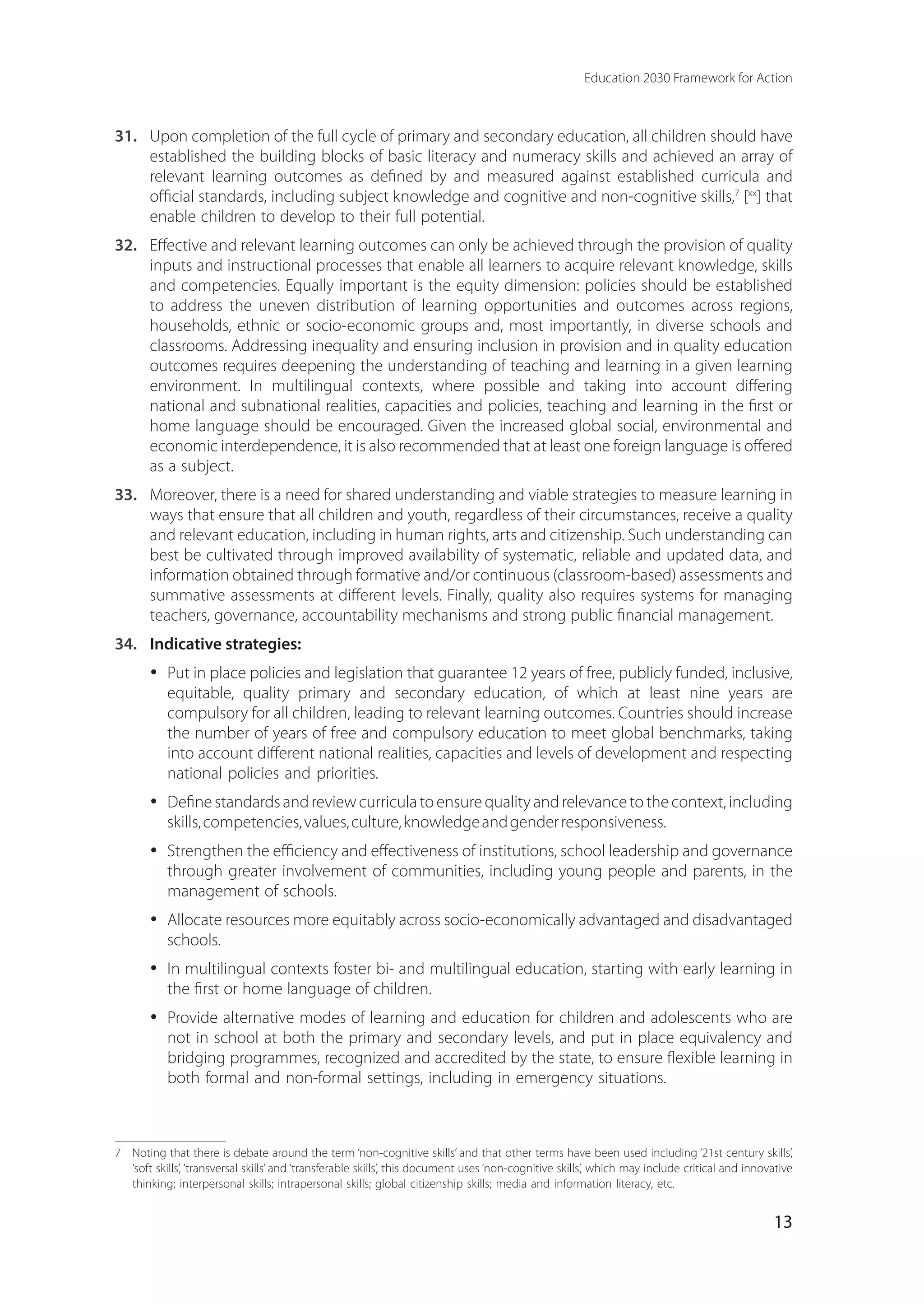 Unesco education 2030 framework for action | PDF