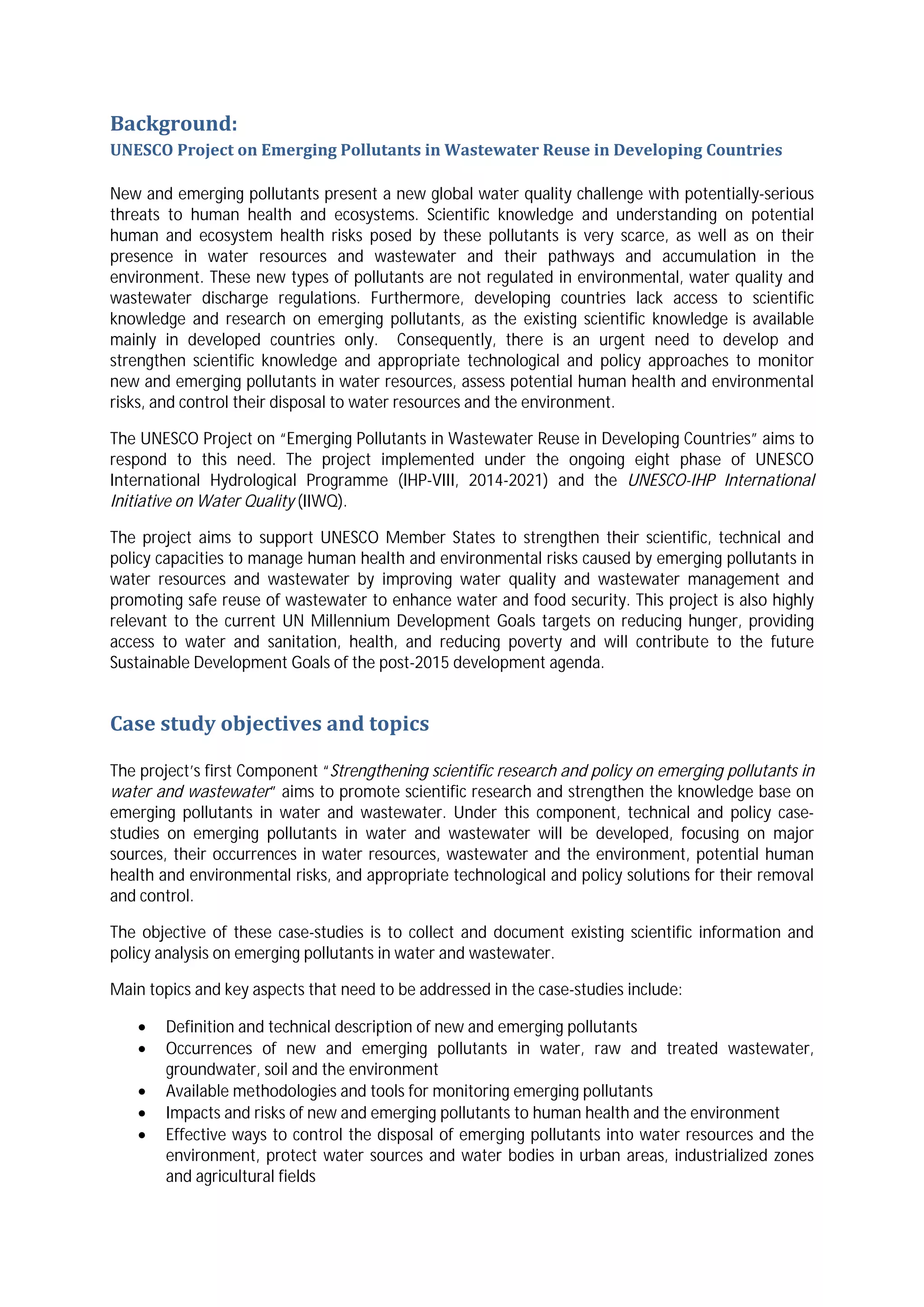 Unesco call for water quality case studies emering pollutants s | PDF