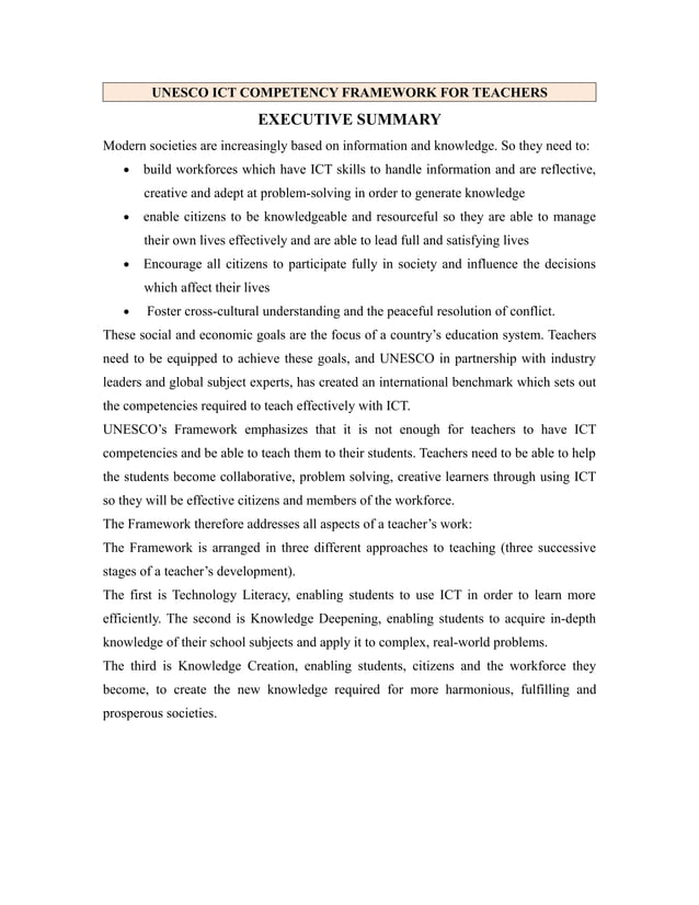Unesco ict competency framework for teachers by pratima nayak | PDF ...