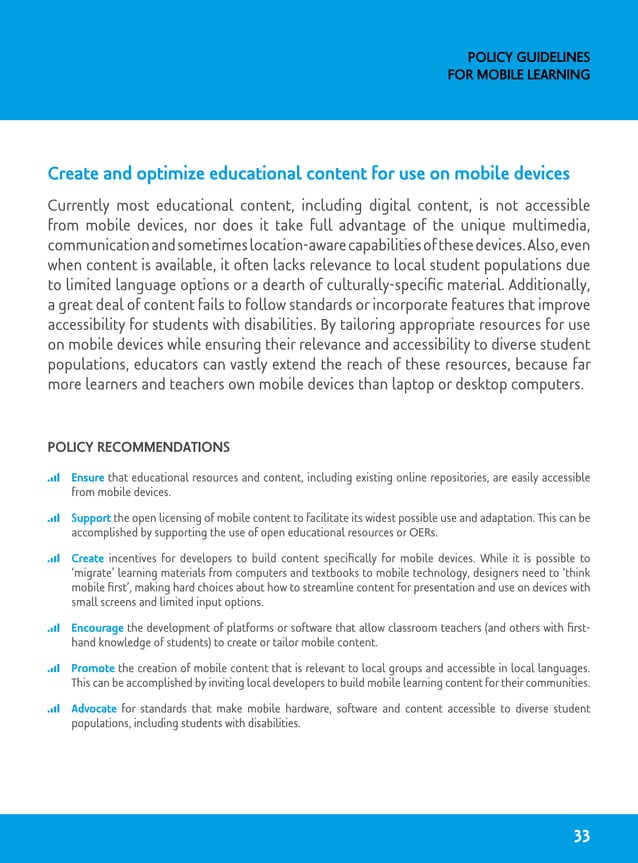 Unesco Policy Guidelines for Mobile Learning | PDF
