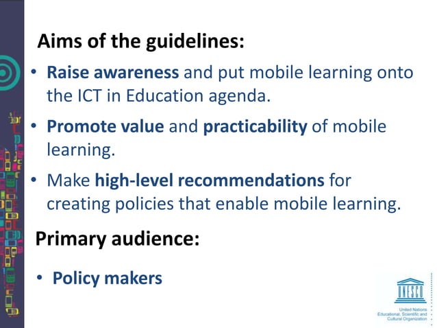 UNESCO Policy Guidelines for Mobile Learning | PPT