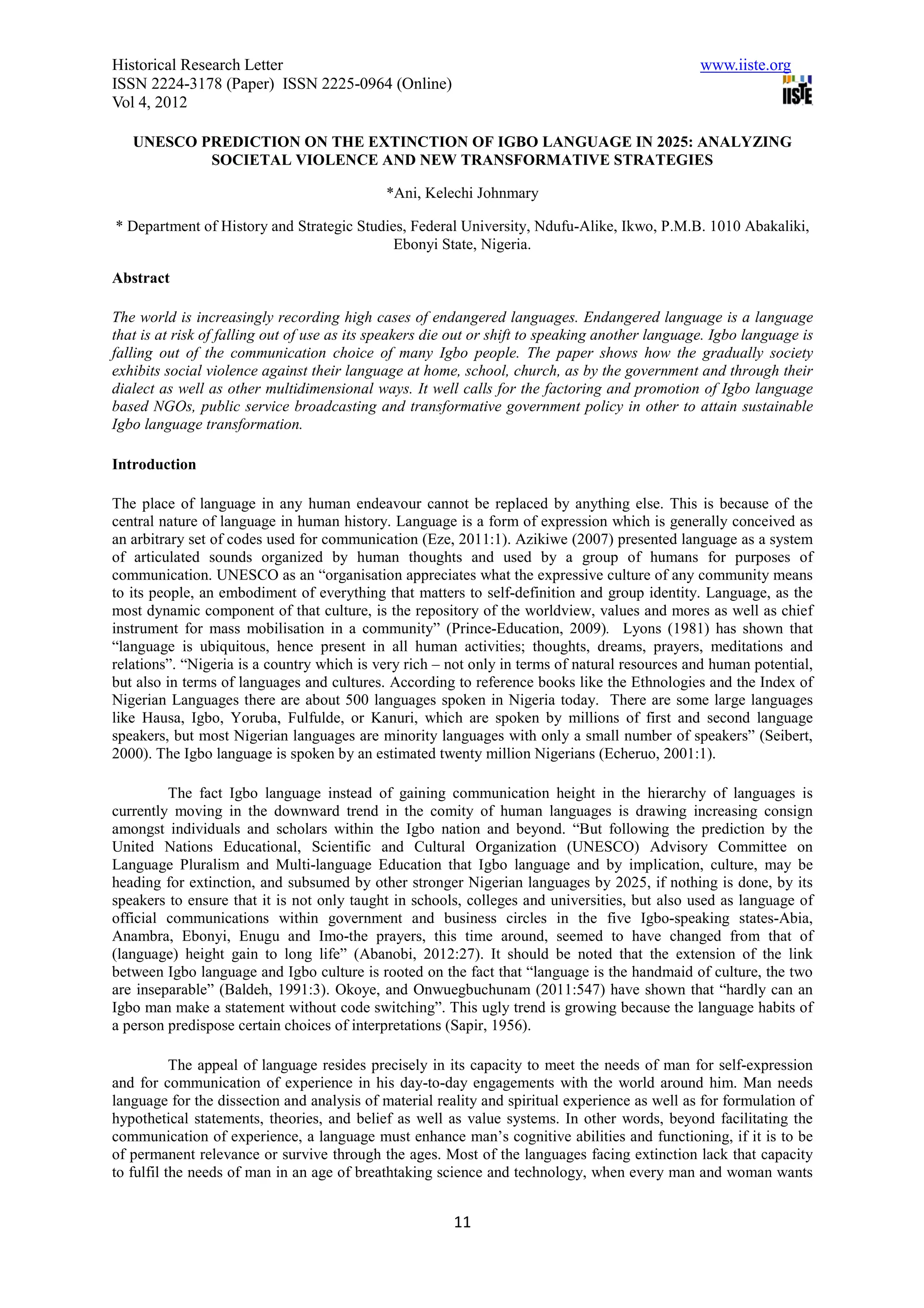 Unesco prediction on the extinction of igbo language in 2025 analyzing ...