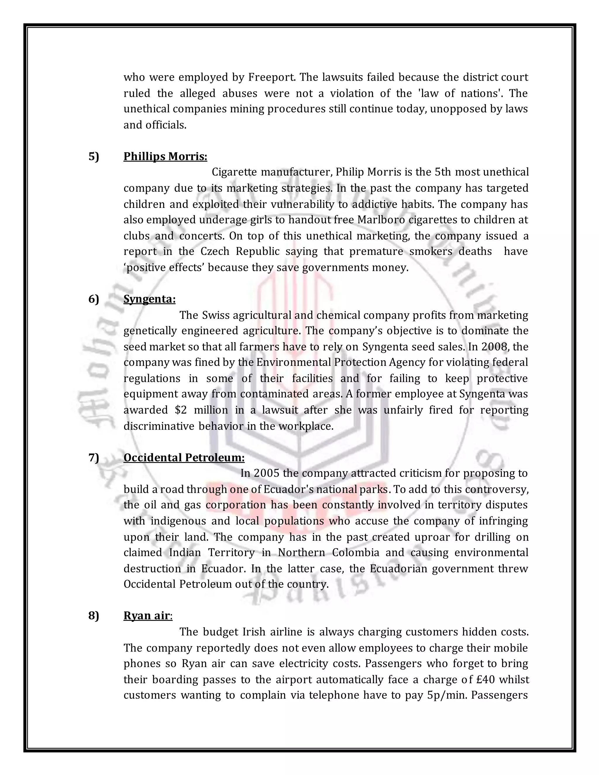 5 Unethical Companies | DOCX