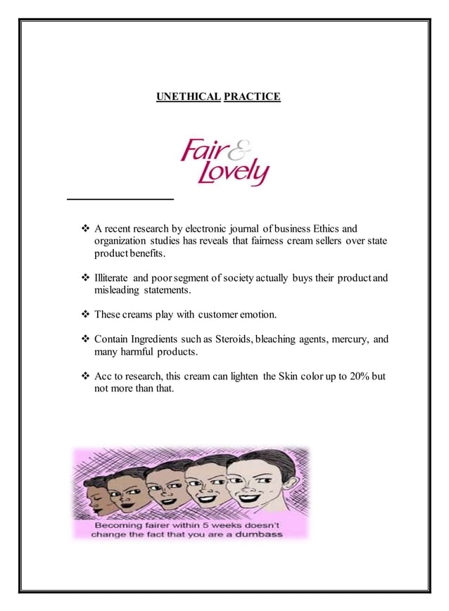 Ethical&Unethical practice of Fair and Lovely | DOCX | Skin Care | Beauty