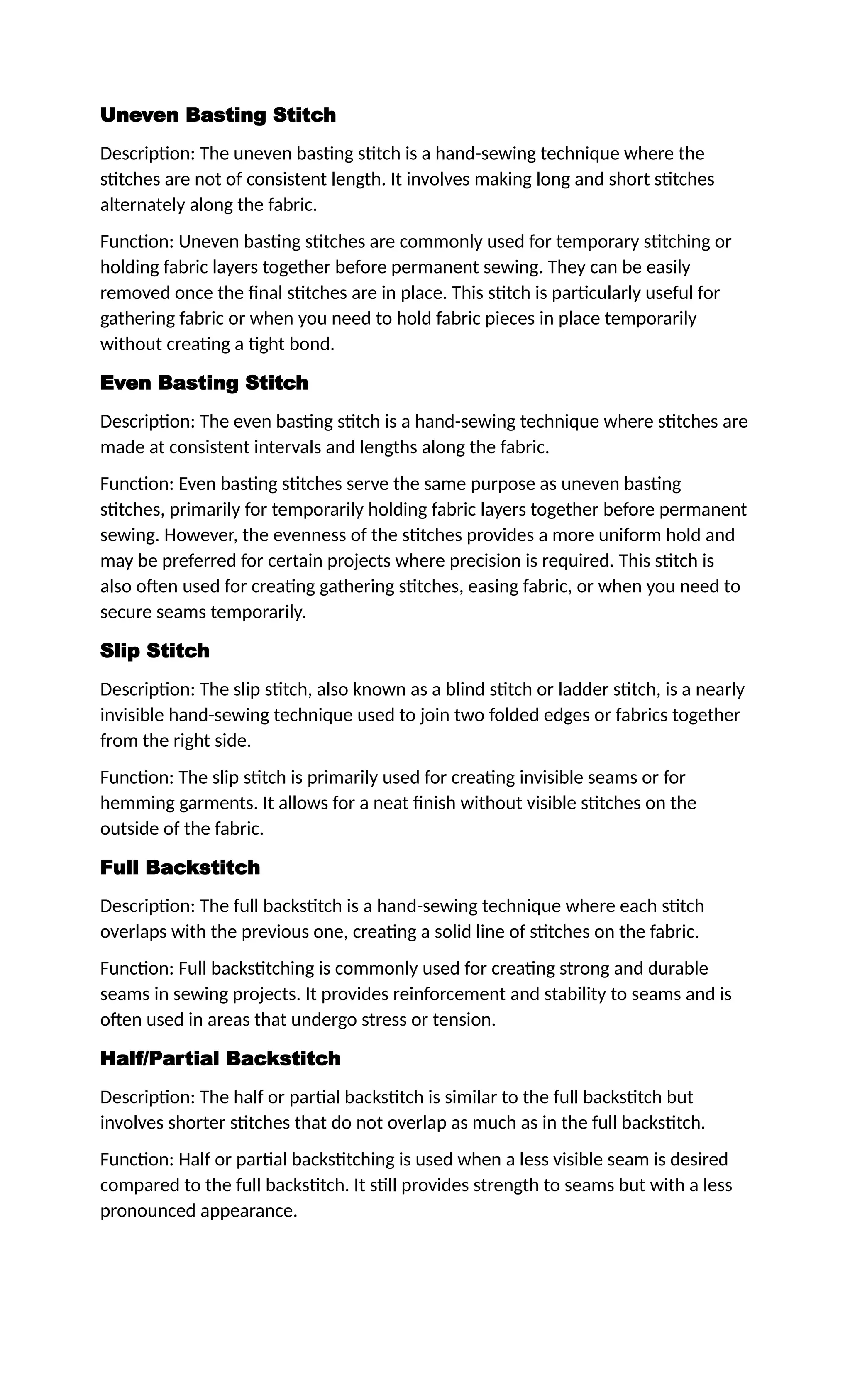 Uneven Basting Stitch Meaning and Function | DOCX