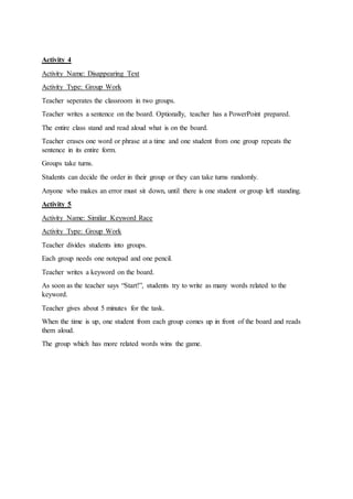 Unexpected Extra Time Fillers for ESL Classrooms | DOCX