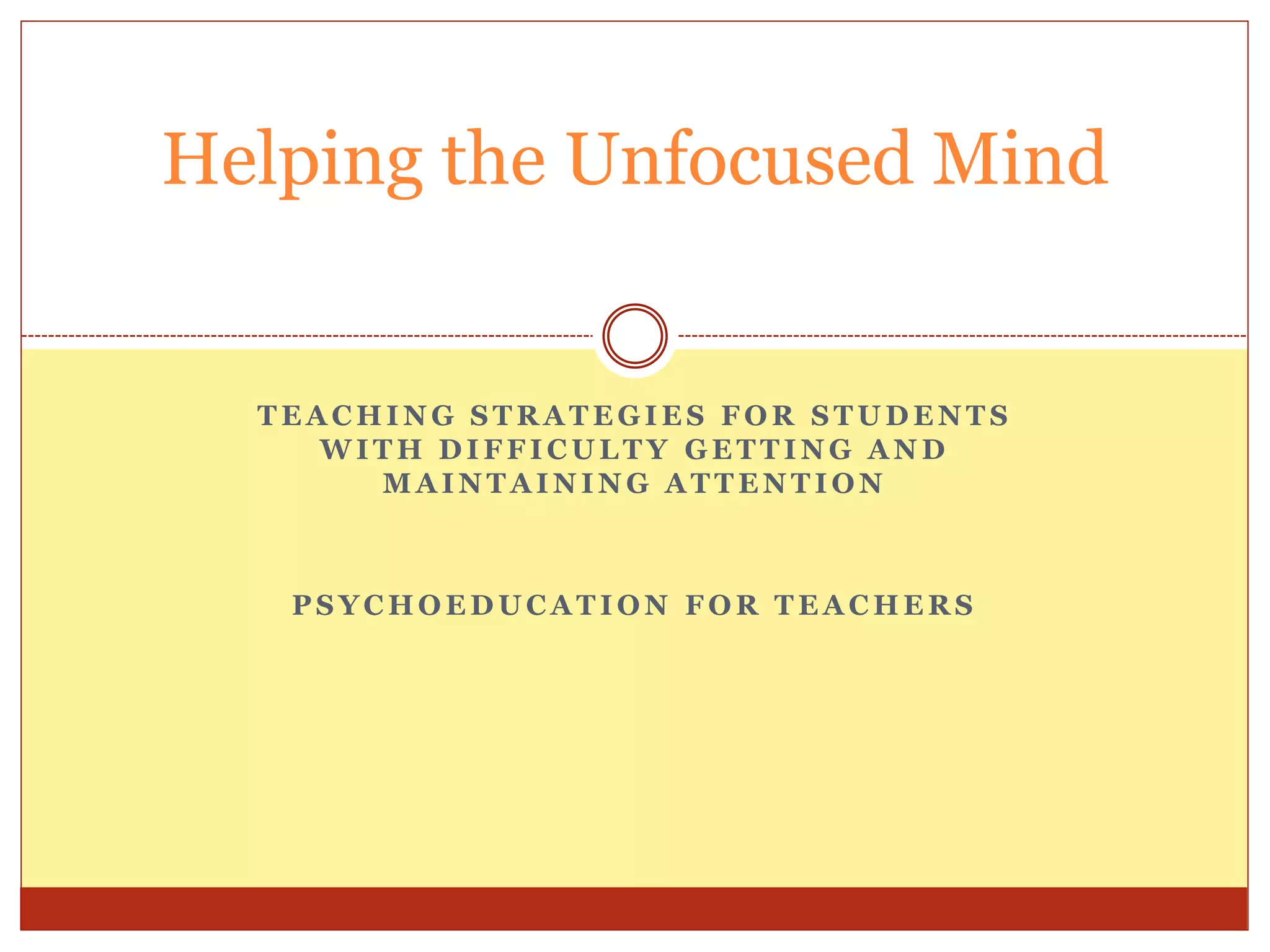 Helping the Unfocused Mind: Teaching Strategies for Students with ...
