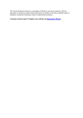 14 Principles of the Toyota Production System | Enterprise Wired | PDF