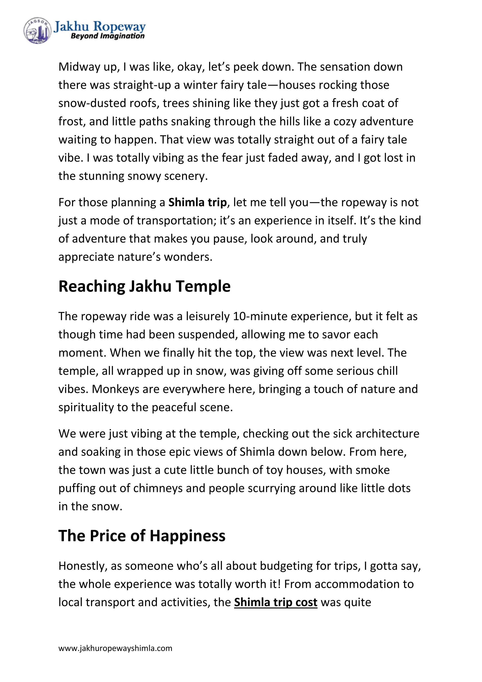 Unforgettable Shimla Adventure: Jakhu Ropeway in Winter | PDF