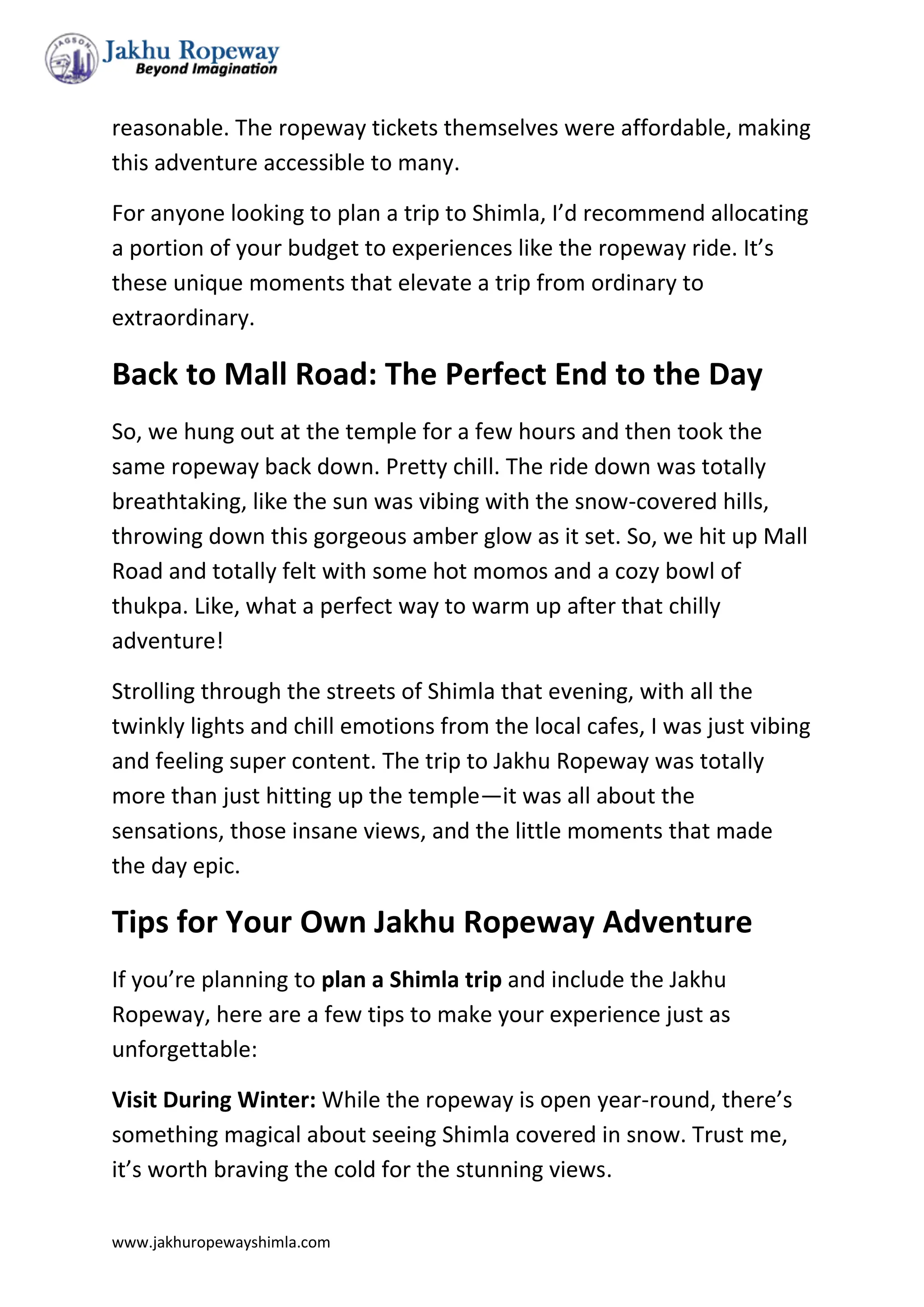 Unforgettable Shimla Adventure: Jakhu Ropeway in Winter | PDF