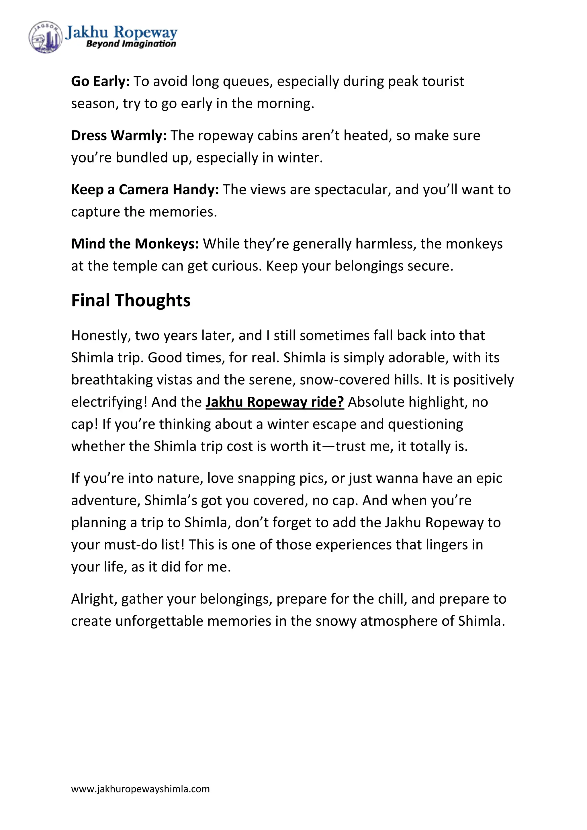 Unforgettable Shimla Adventure: Jakhu Ropeway in Winter | PDF