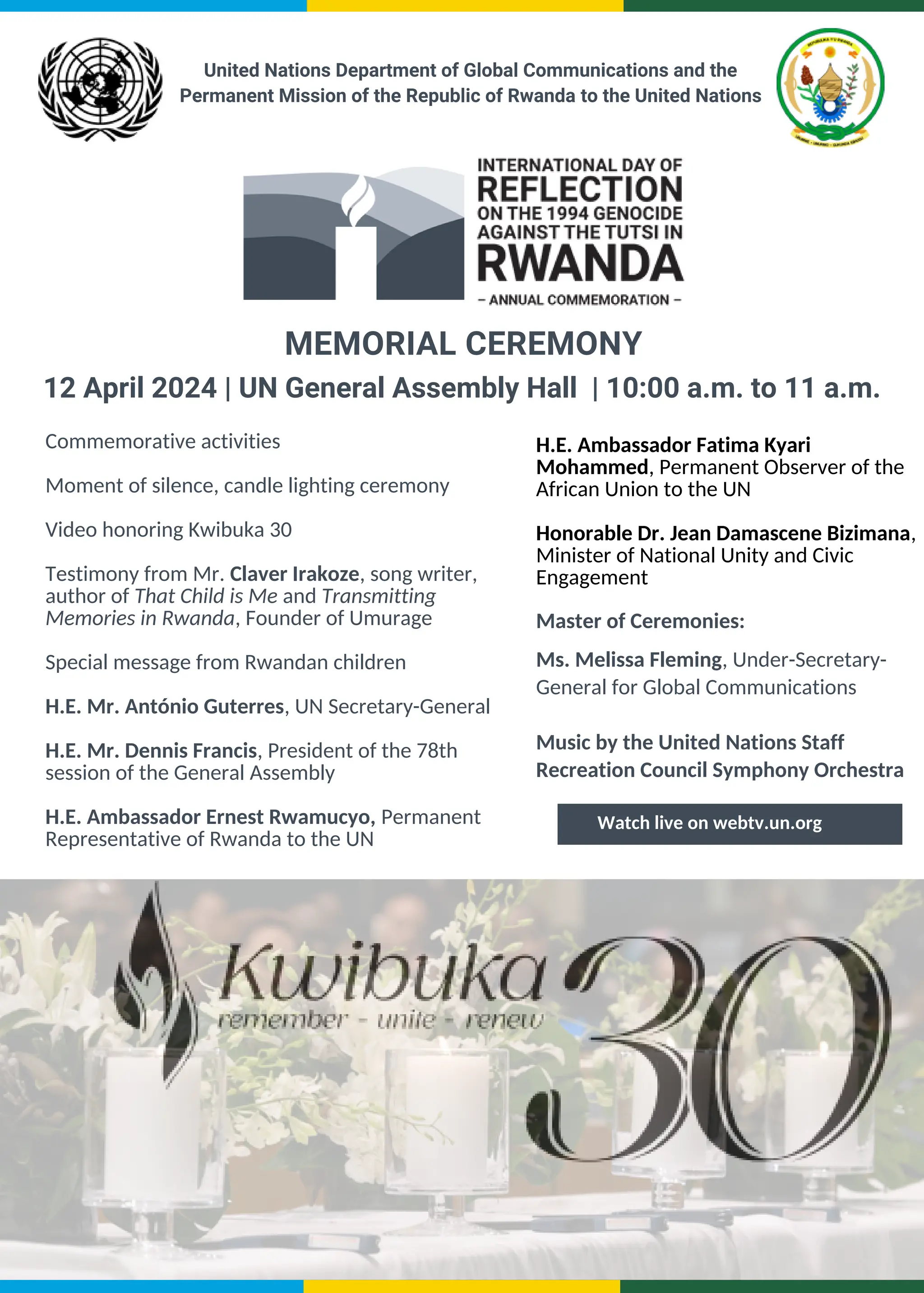 United Nations General Assembly memorial ceremony to honor the victims ...