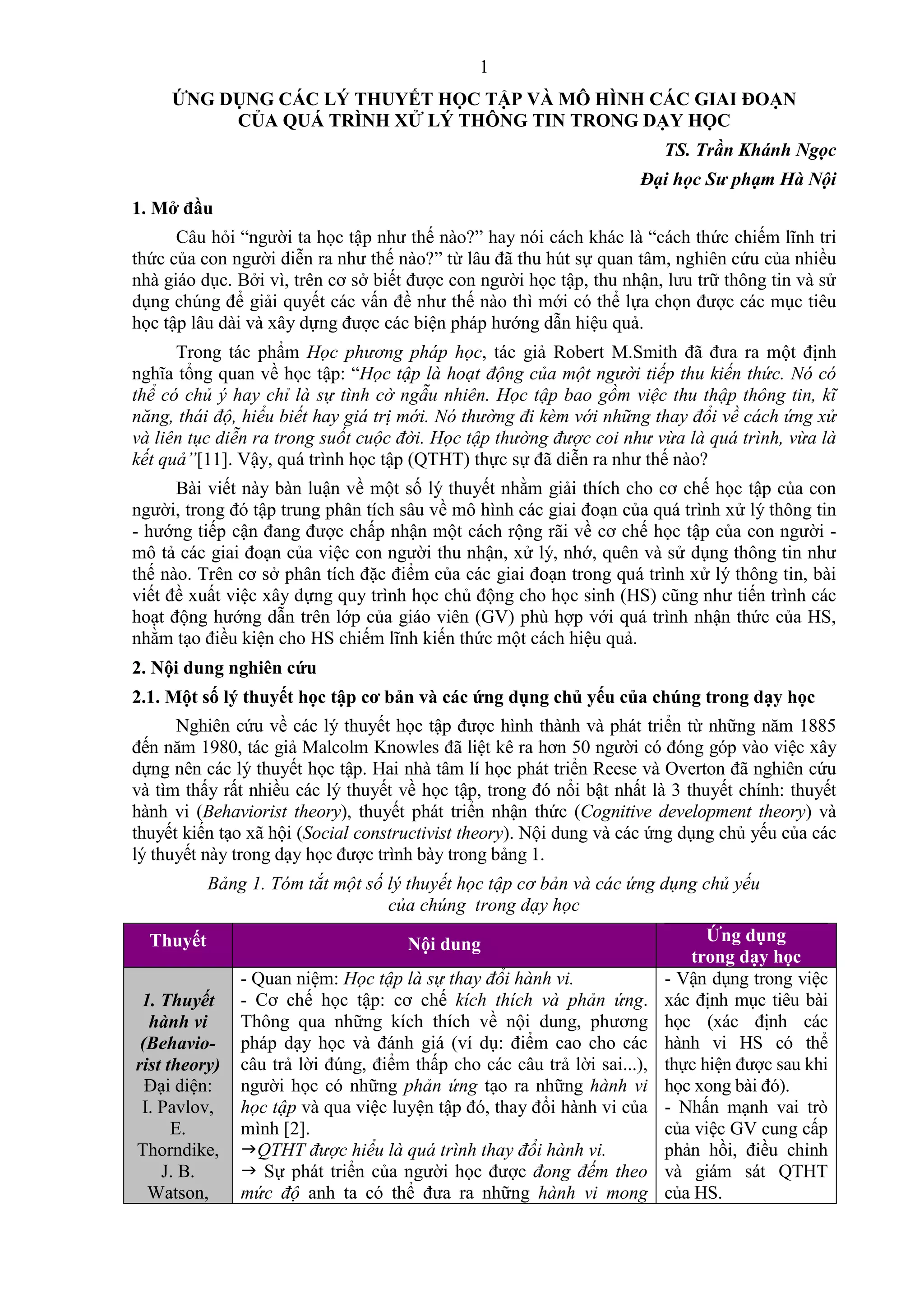 Ung dung cac ly thuyet hoc tap | PDF