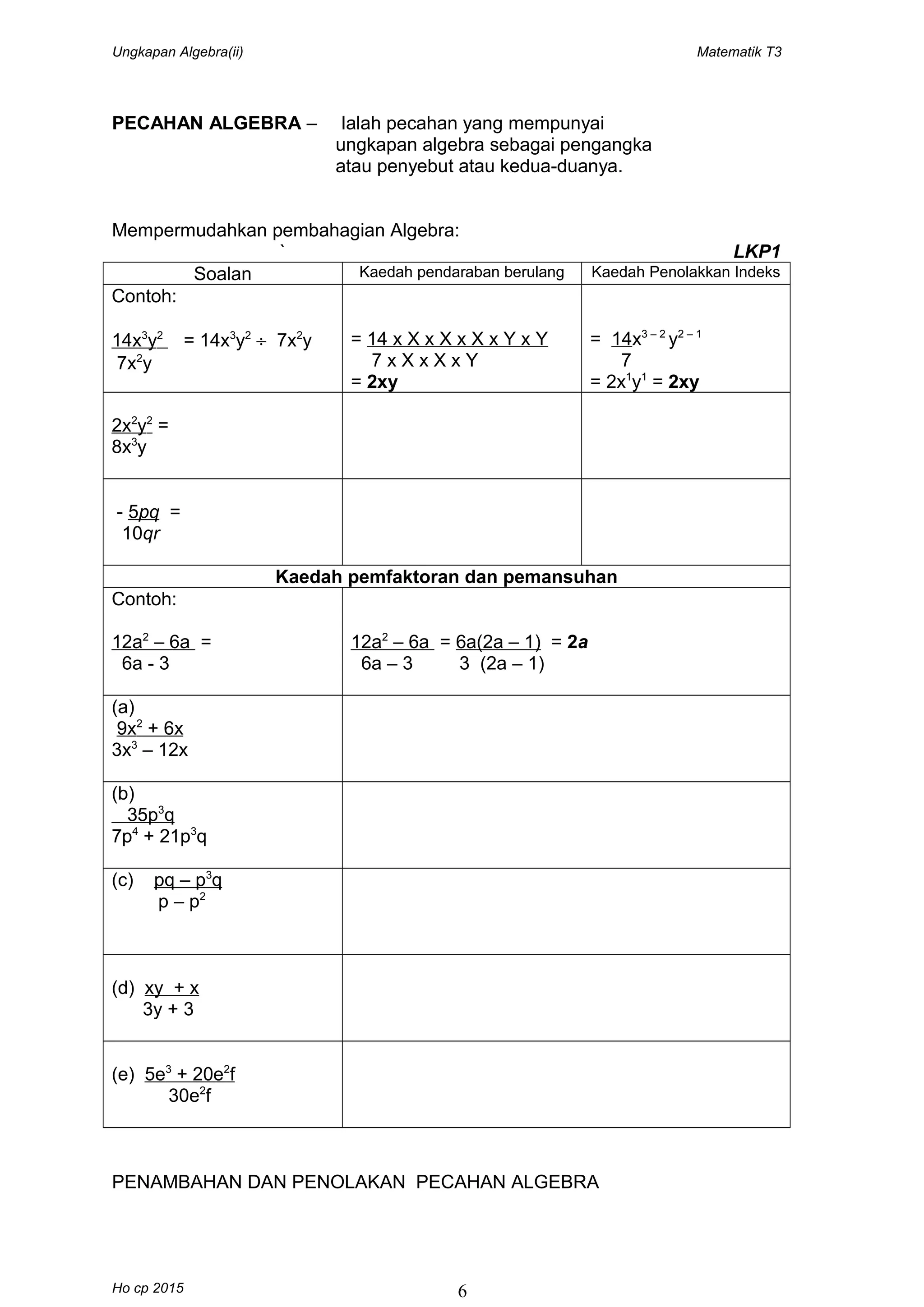 Ungkapan algebra bp&p | DOC