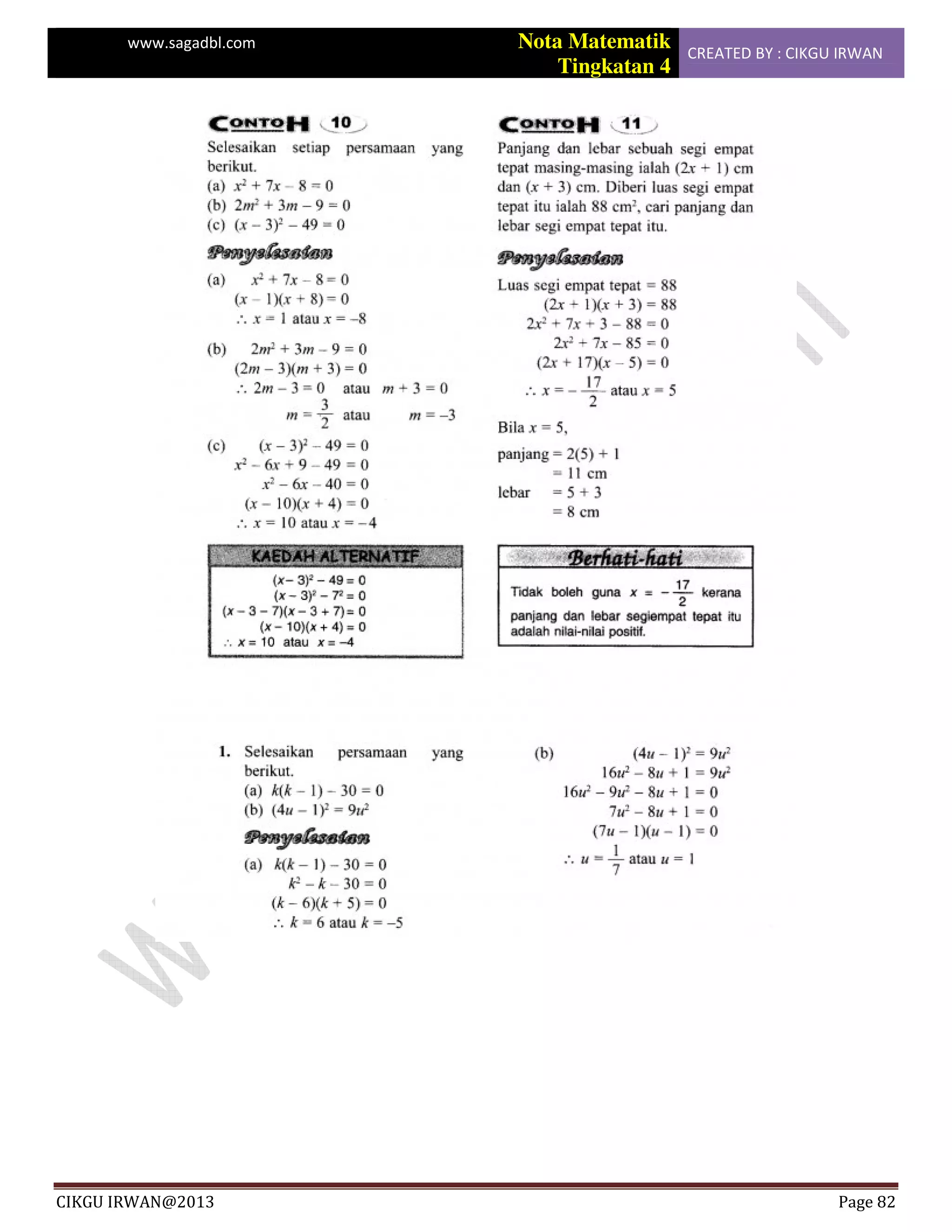 Ungkapan dan persamaan kuadratik | PDF