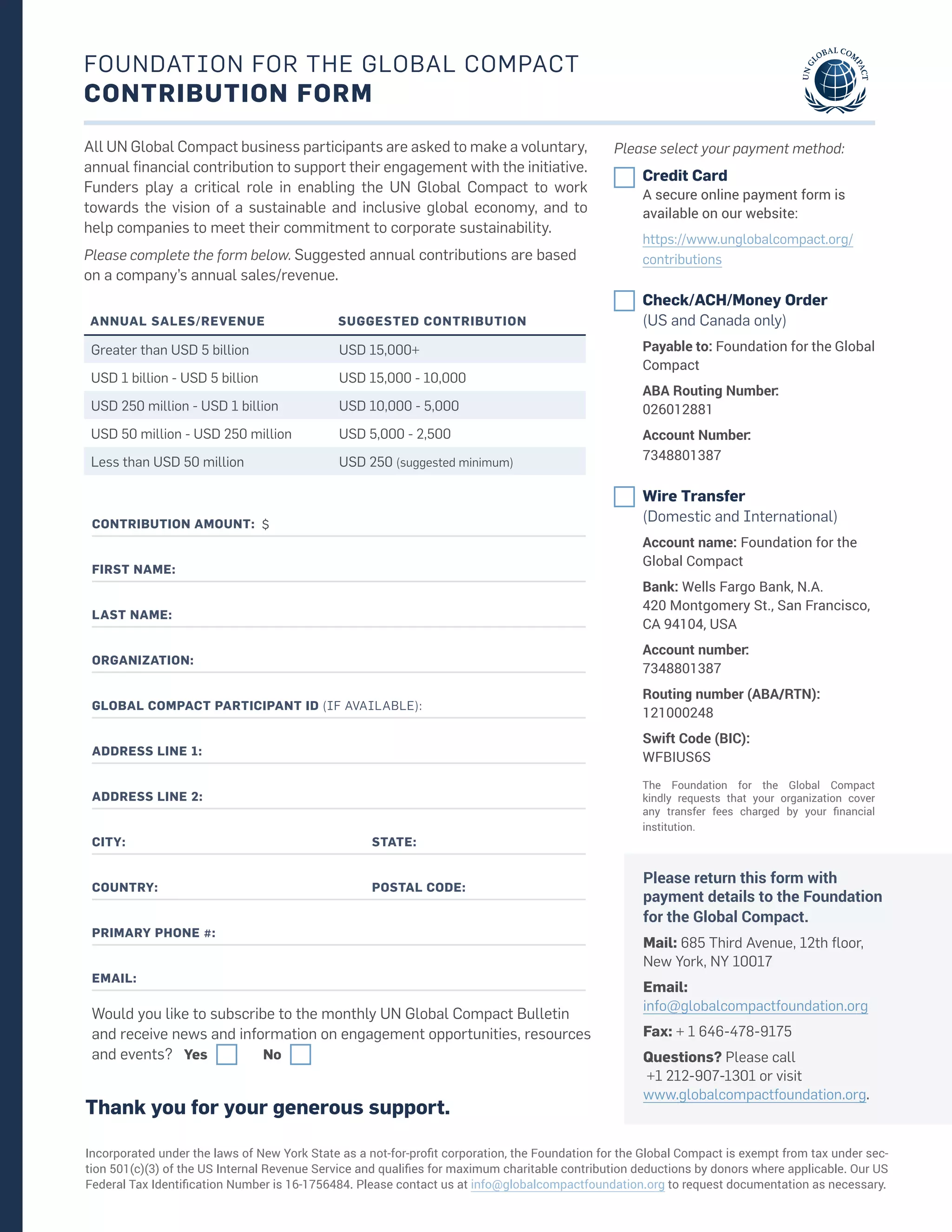UNGlobal Compact Contribution Form | PDF