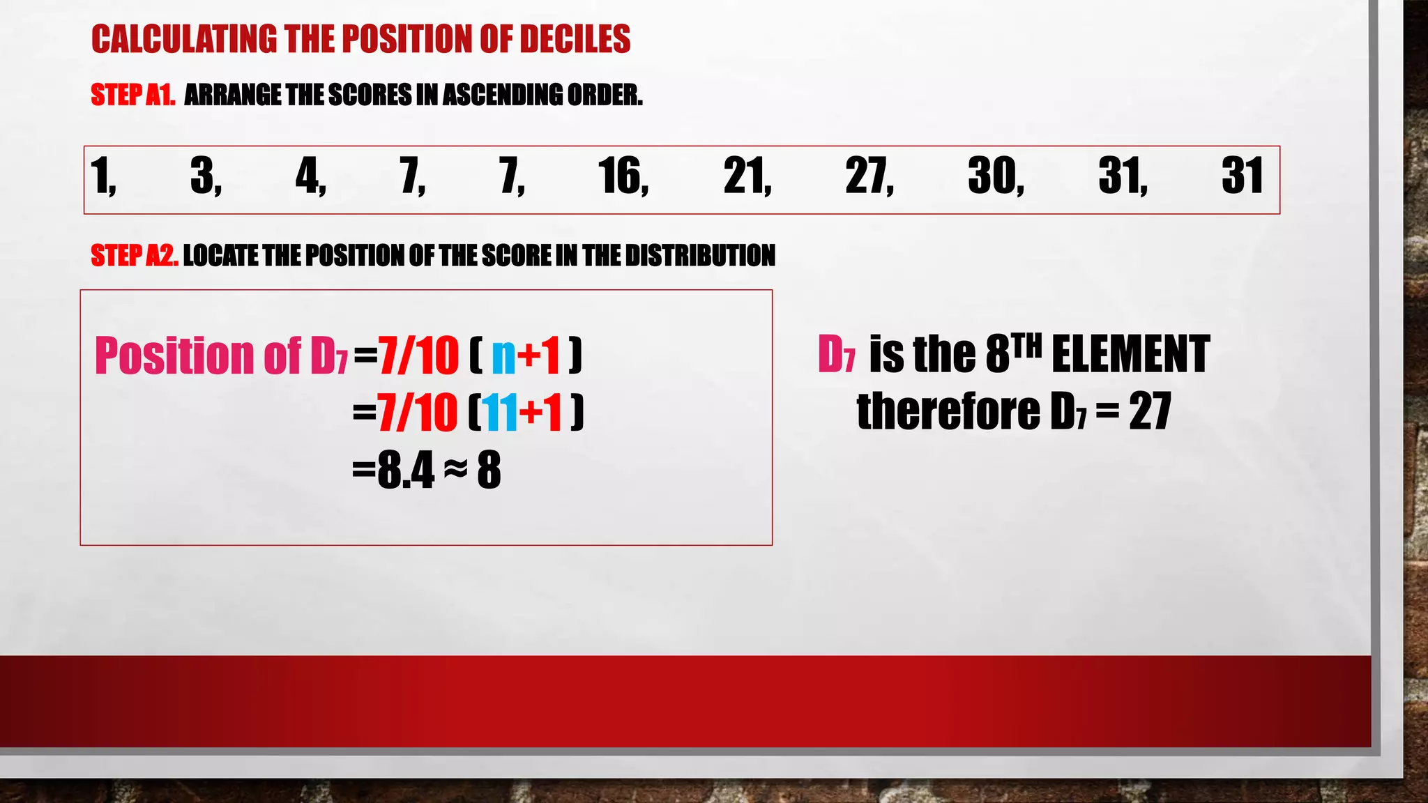 MEASURES OF POSITION FOR UNGROUPED DATA : QUARTILES , DECILES , & PERCENTILES | PPTX