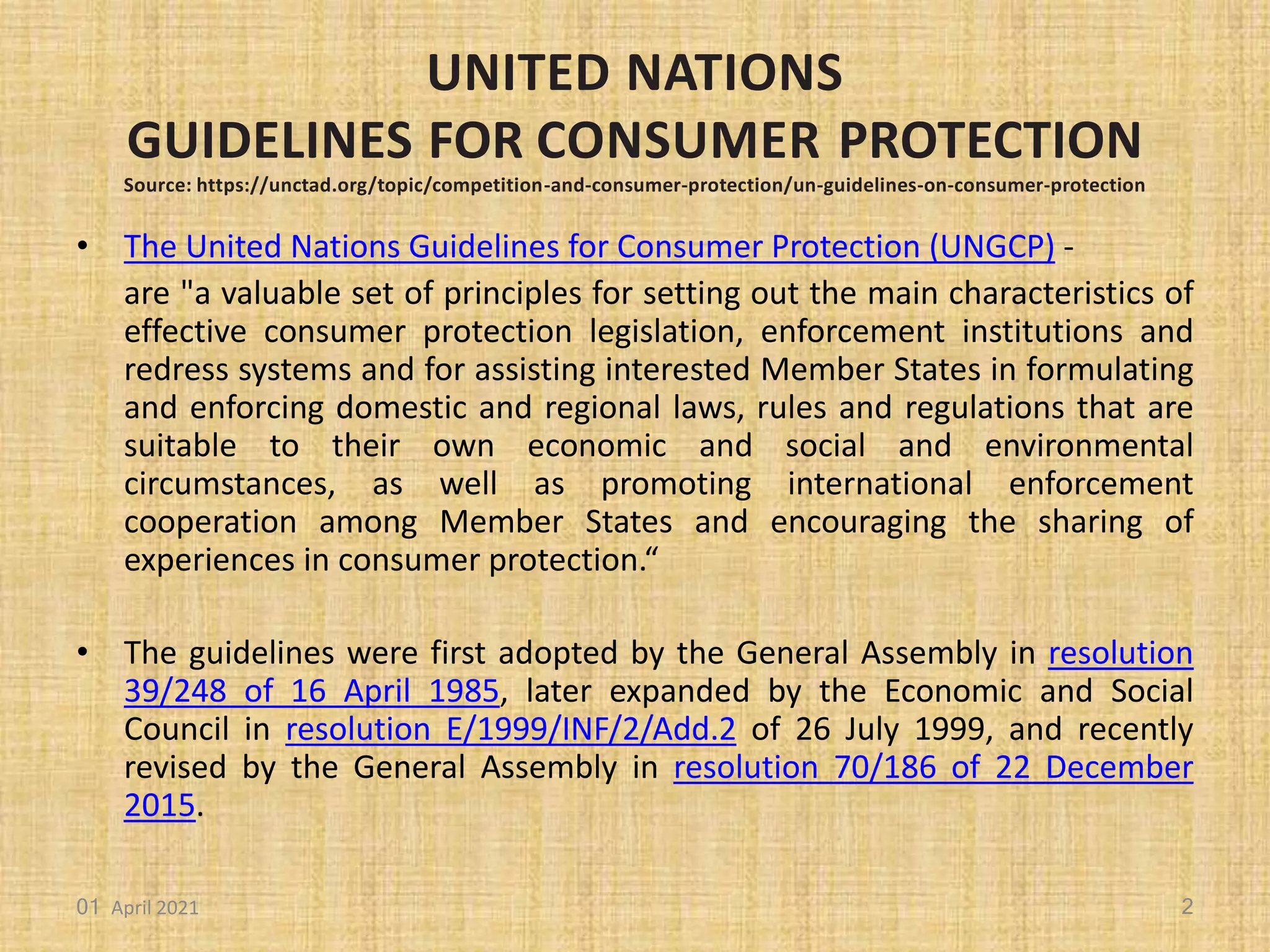 United Nations Guidelines for Consumer Protection | PPTX