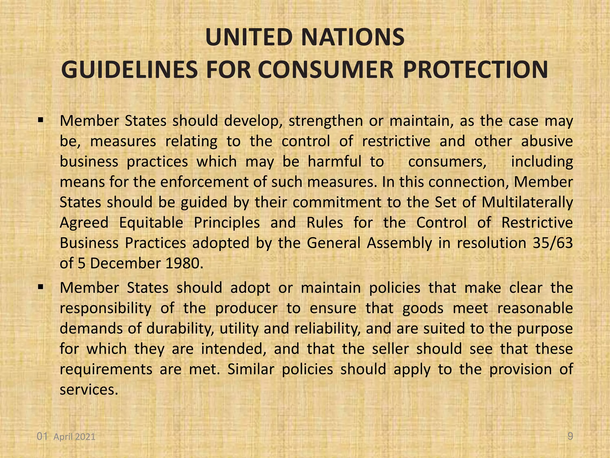 United Nations Guidelines for Consumer Protection | PPTX