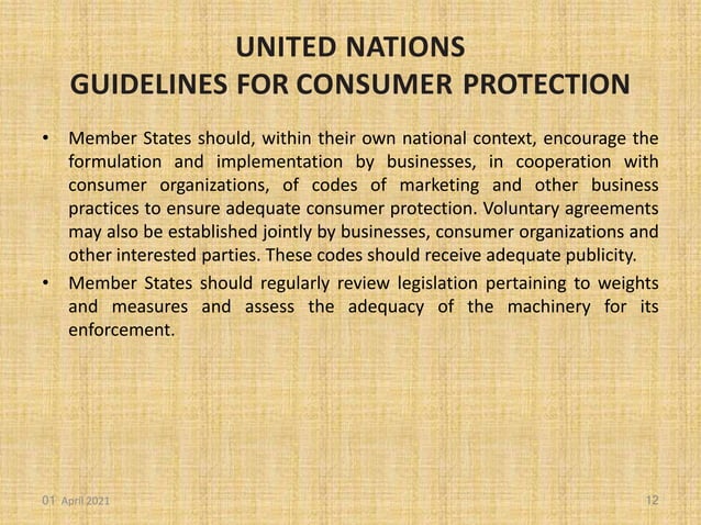 United Nations Guidelines for Consumer Protection | PPTX | Consumer ...