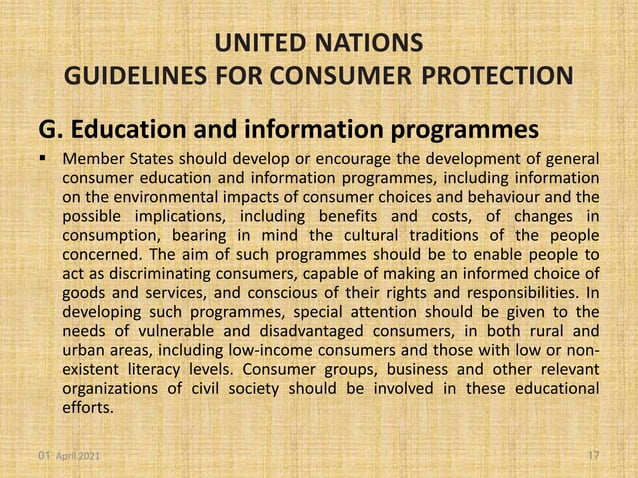 United Nations Guidelines for Consumer Protection | PPTX | Consumer ...
