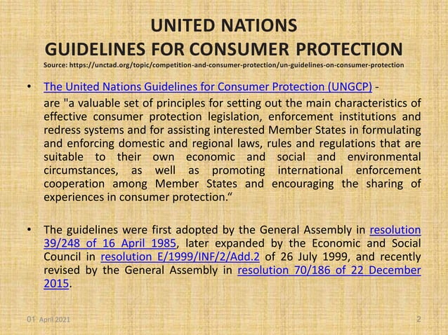 United Nations Guidelines for Consumer Protection | PPTX | Consumer ...