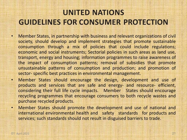 United Nations Guidelines for Consumer Protection | PPTX | Consumer ...