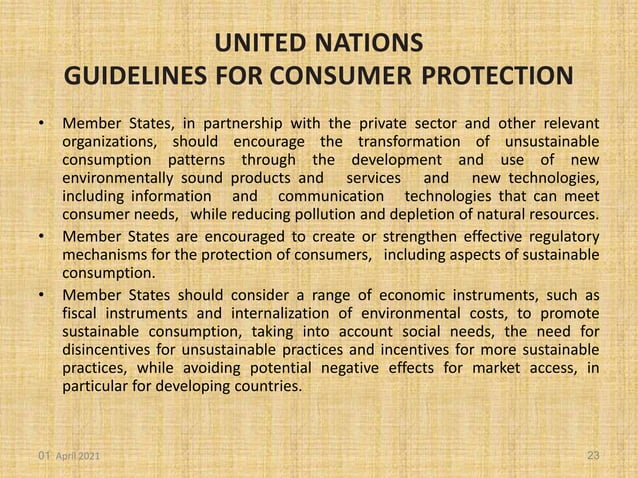 United Nations Guidelines for Consumer Protection | PPTX | Consumer ...