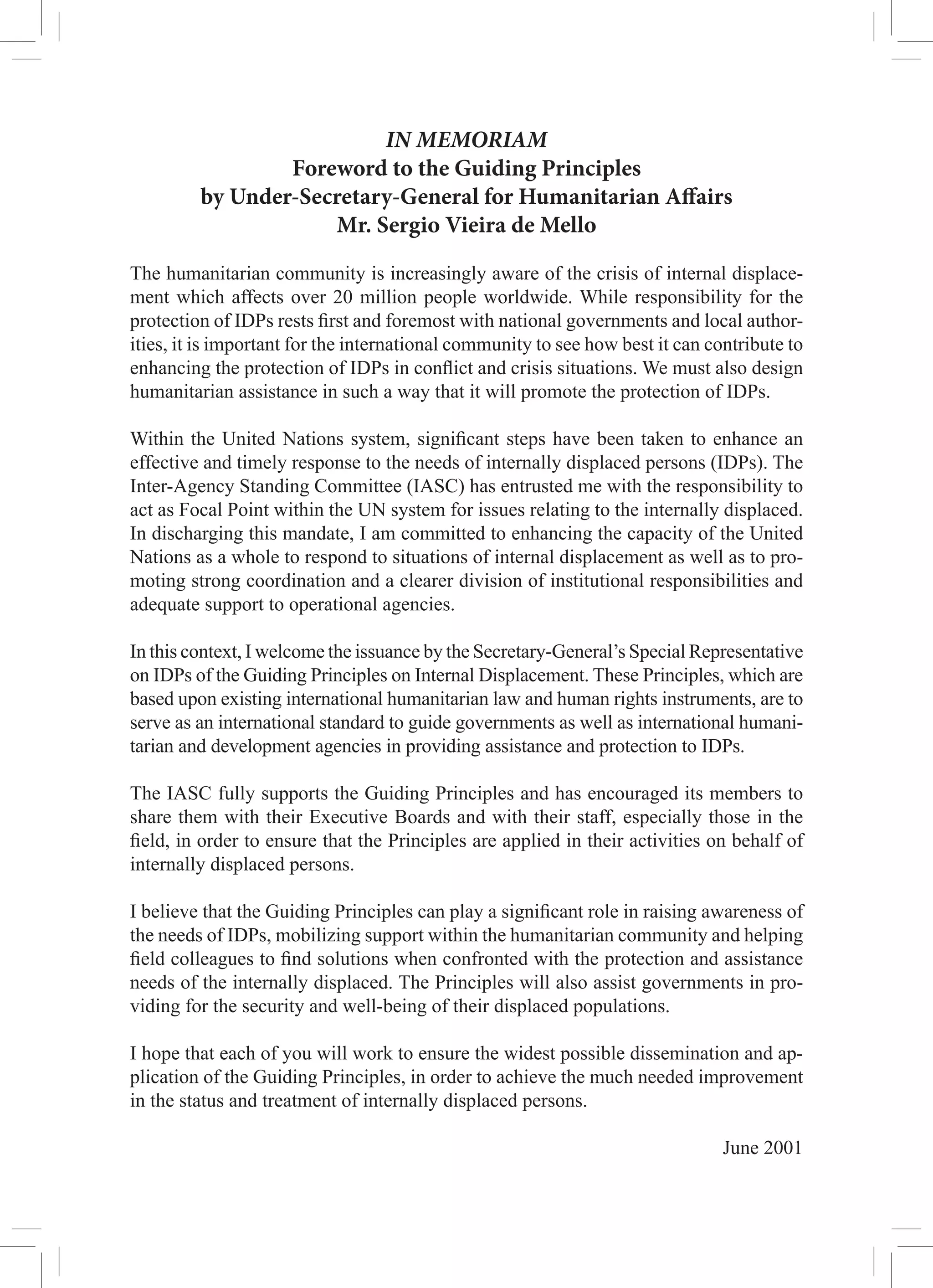 UN Guiding Principles on IDPs (1998 English) | PDF