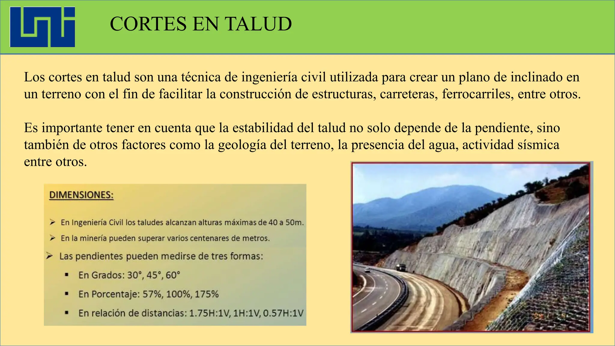 Presentación de taludes de tierra, mecánica de suelos II.pptx