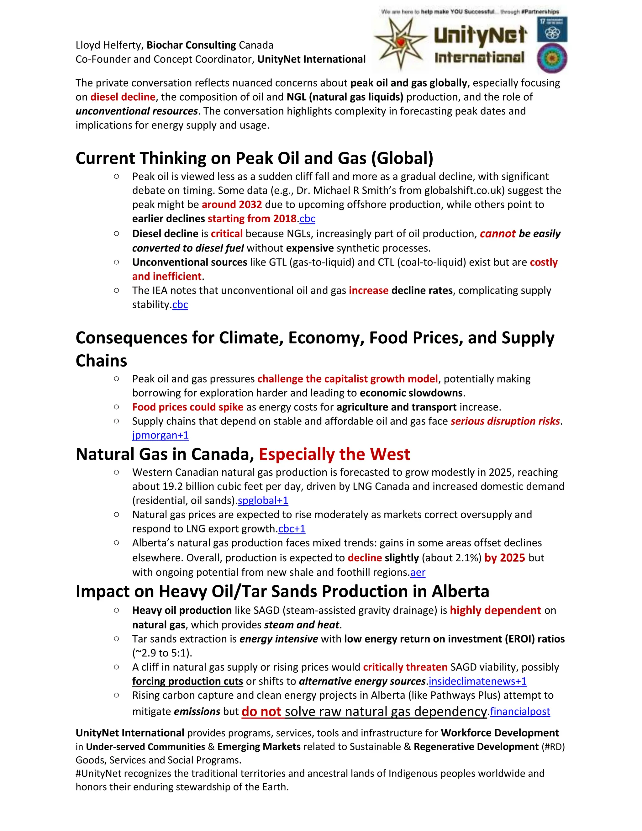 UNI Current Thinking on Peak Oil and Gas Knowledge Note (2025-11-19) | PDF