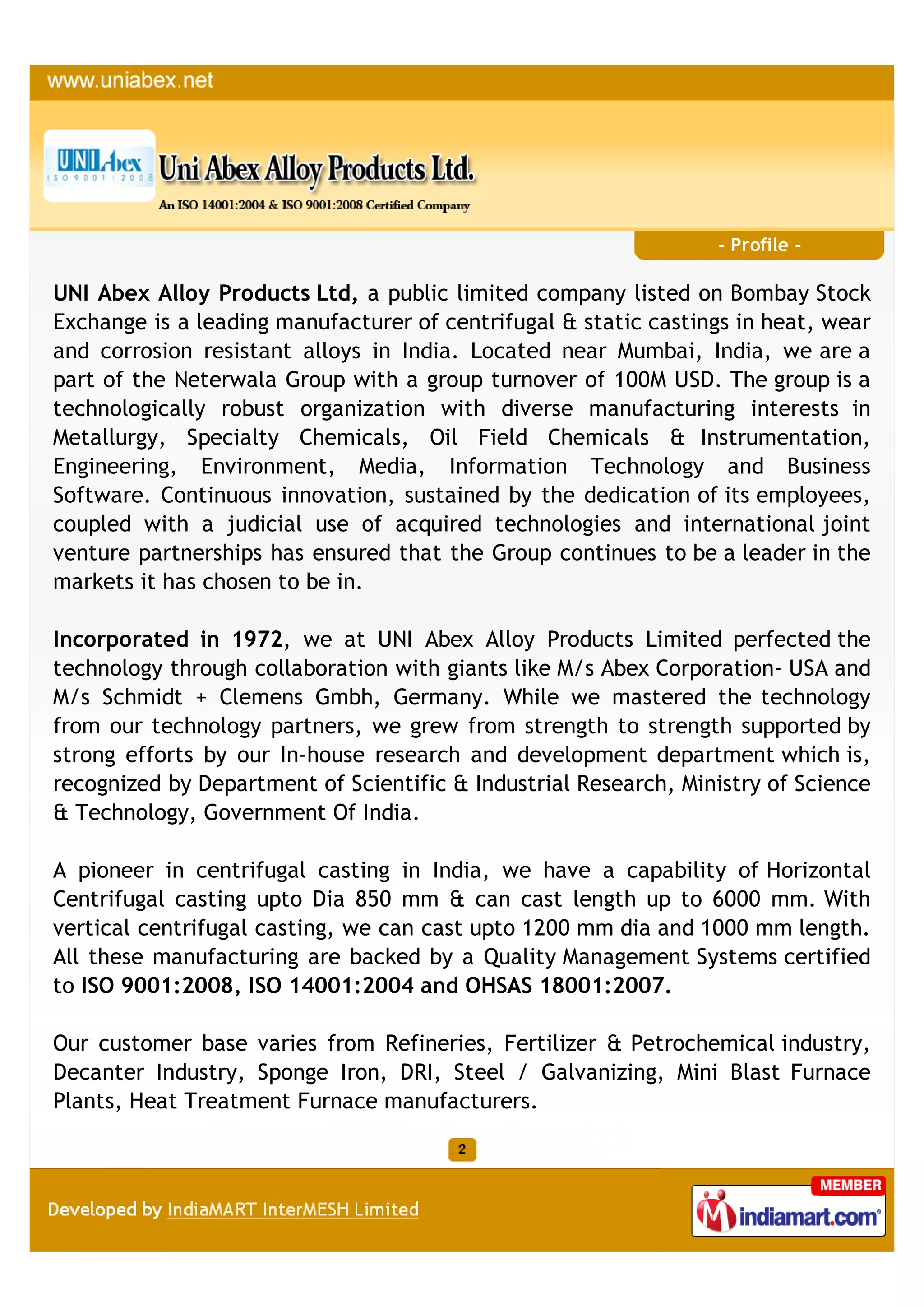 Uni Abex Alloy Products Limited Mumbai, Industrial Alloy Steel Castings ...