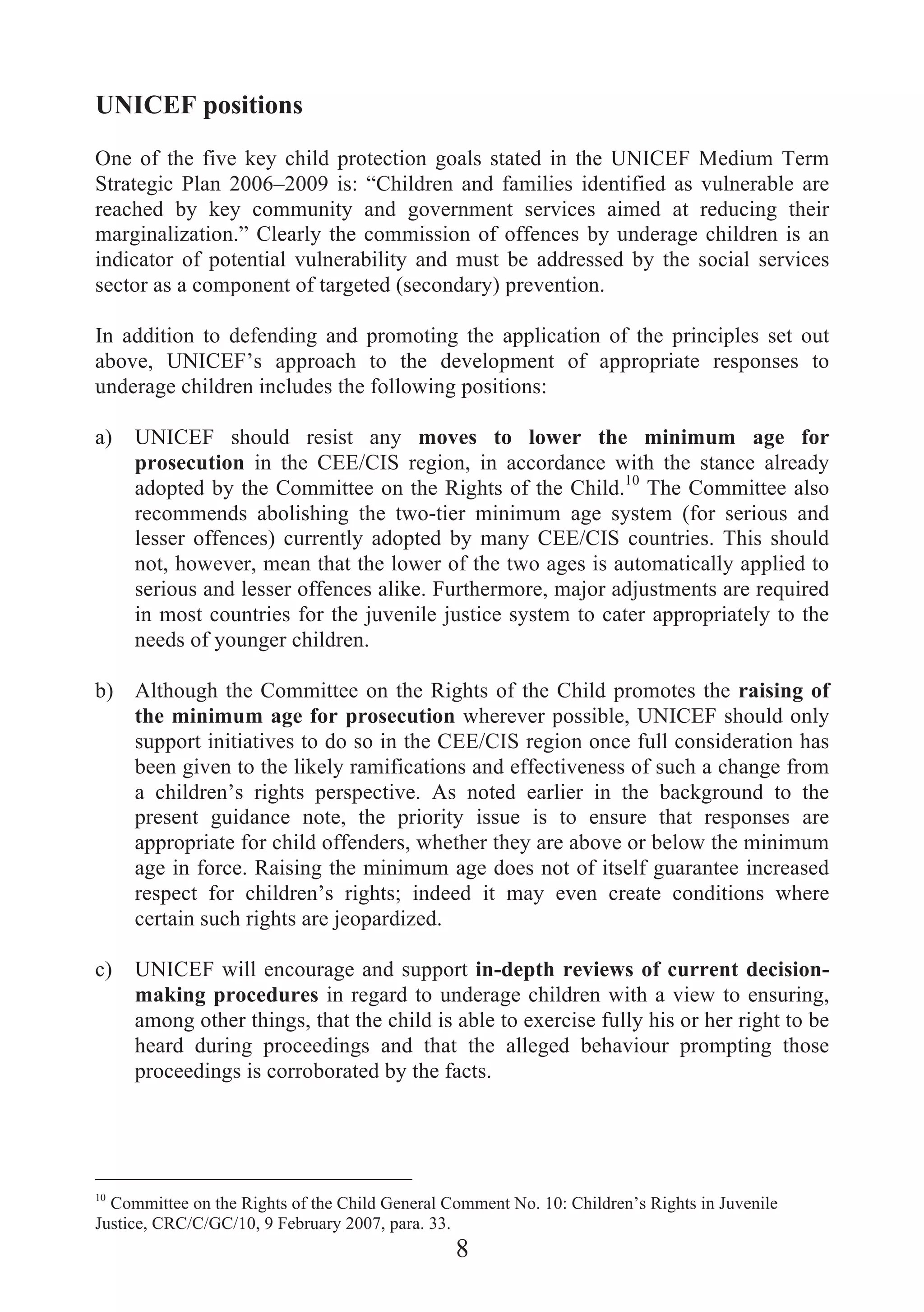 UNICEF Guidance note for CEE/CIS on responses to children who have ...