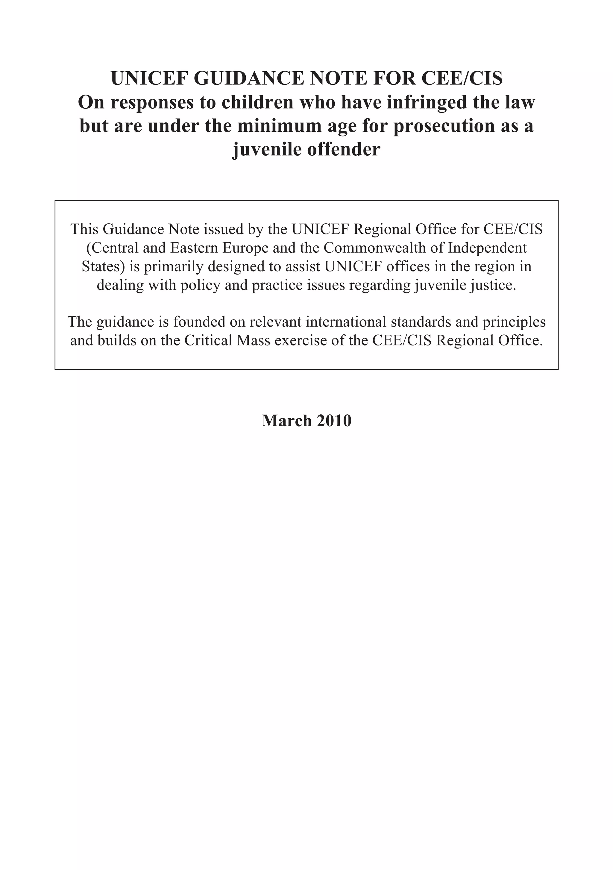 UNICEF Guidance note for CEE/CIS on responses to children who have ...