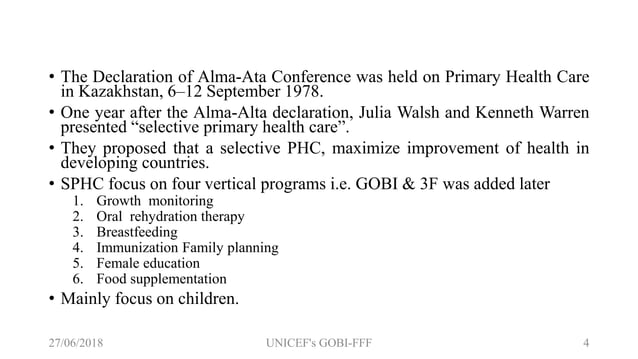 UNICEF: GOBI FFF Program | PPTX | Children\'s Health | Healthy Living