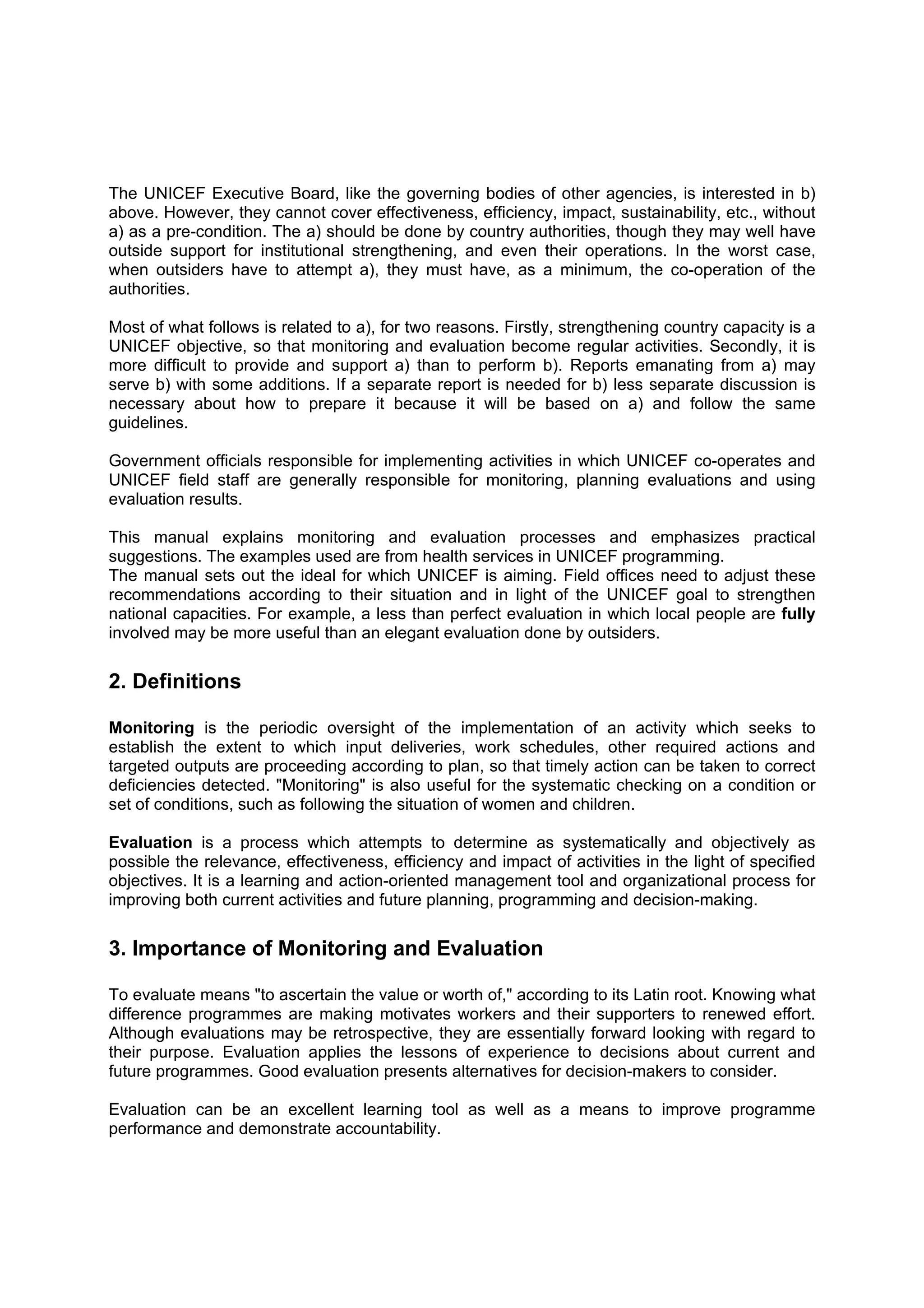 Unicef guideline for monitoring and evaluation | PDF