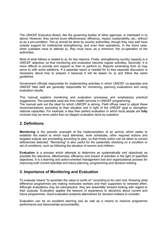 Unicef guideline for monitoring and evaluation | PDF