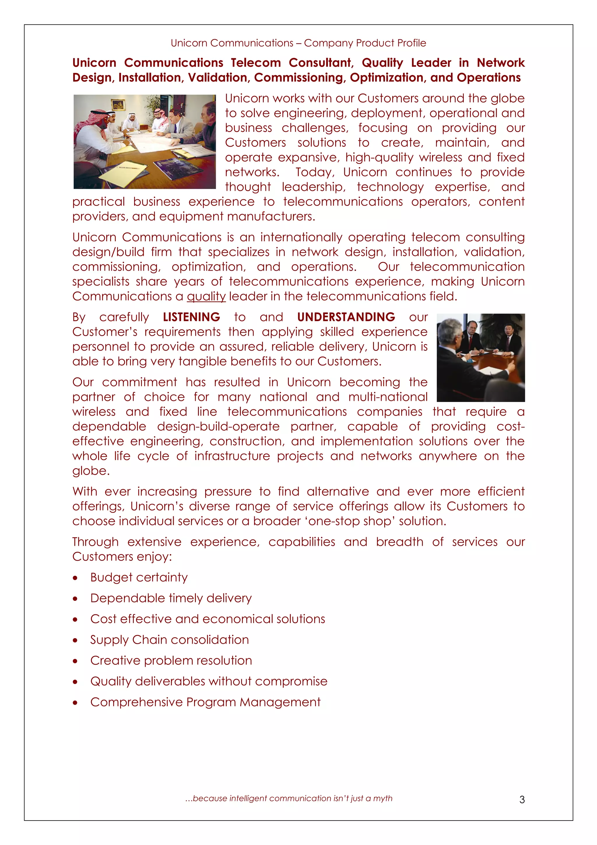 Unicorn Communications Company Product Profile V1.1 | PDF