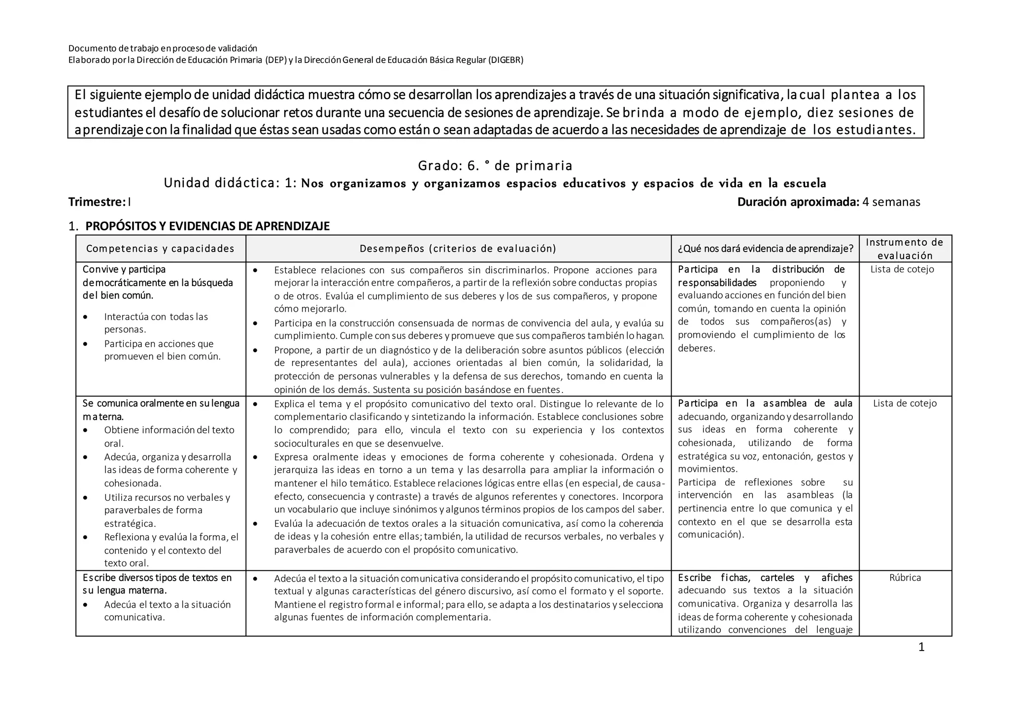 PRIMERA UNIDAD DE APRENDIZAJE SEXTO GRADO | DOCX